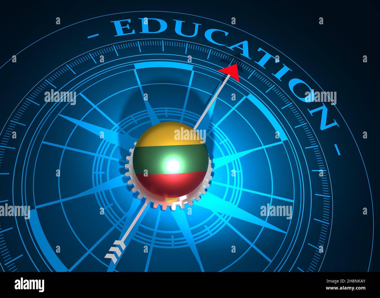 Abstract compass points to the education word. Flag of Lithuania. 3D ...