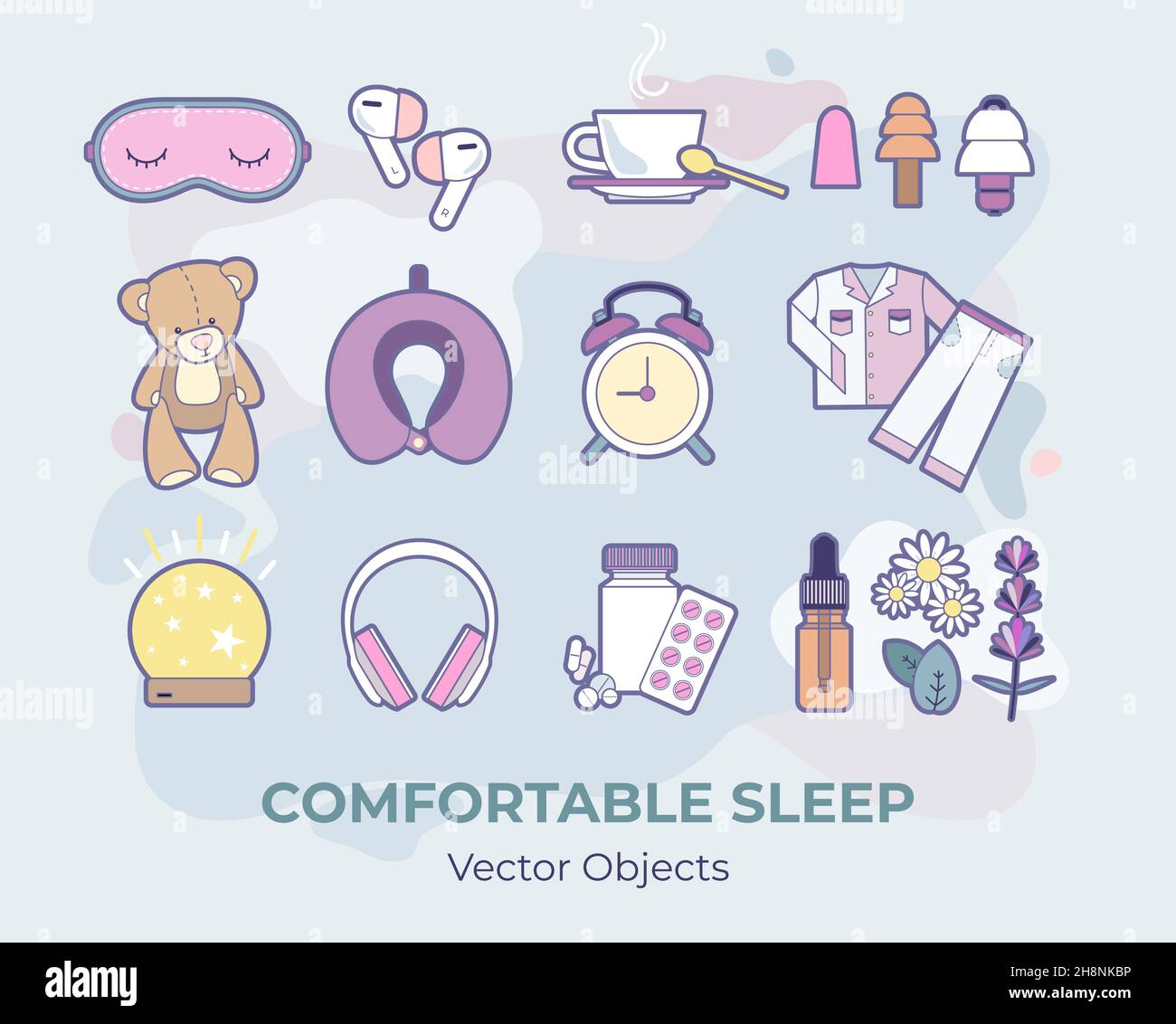 Comfortable sleep vector set isolated. Illustration items vector set ...