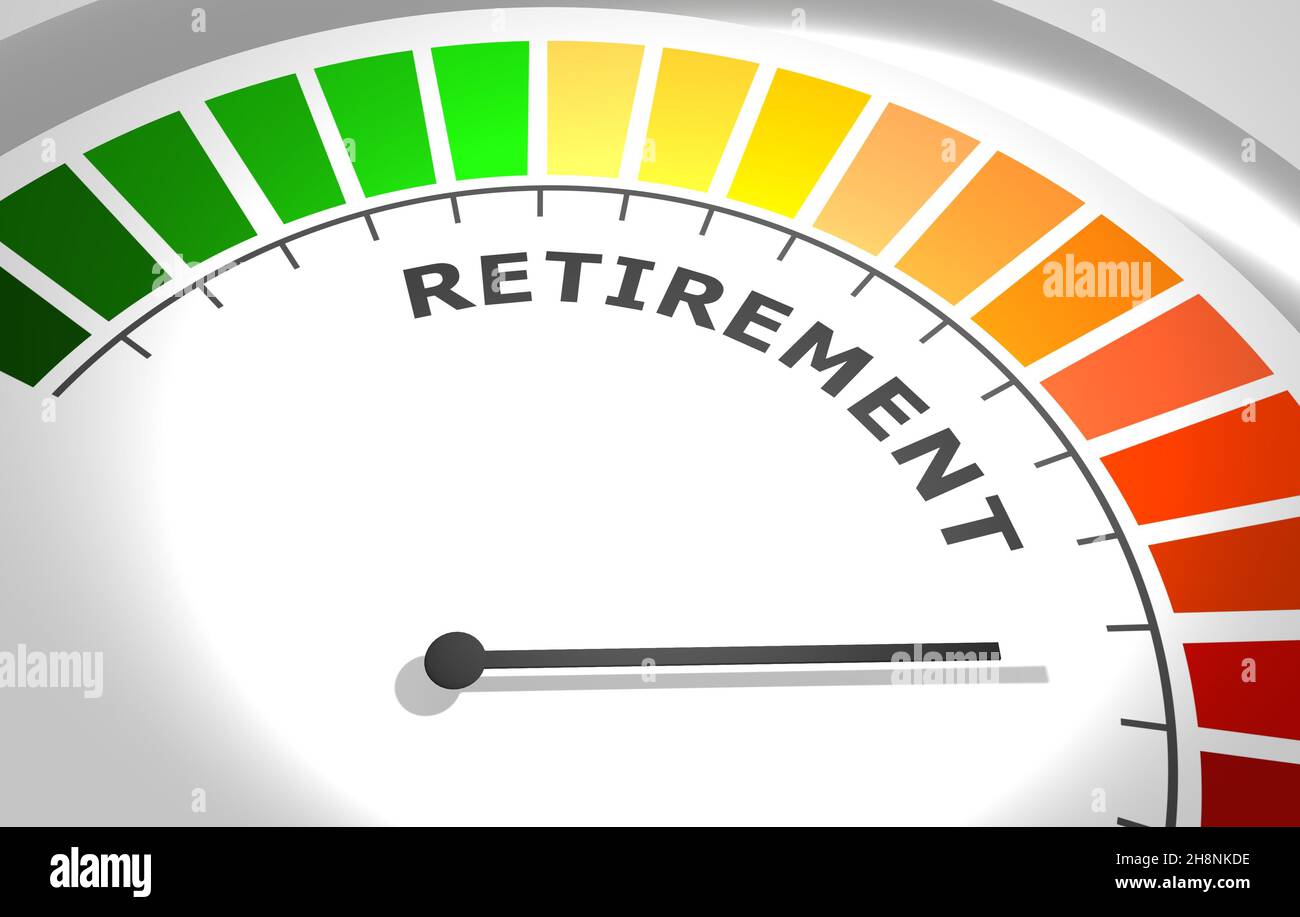 Retirement level scale with arrow. The measuring device. 3D rendering ...