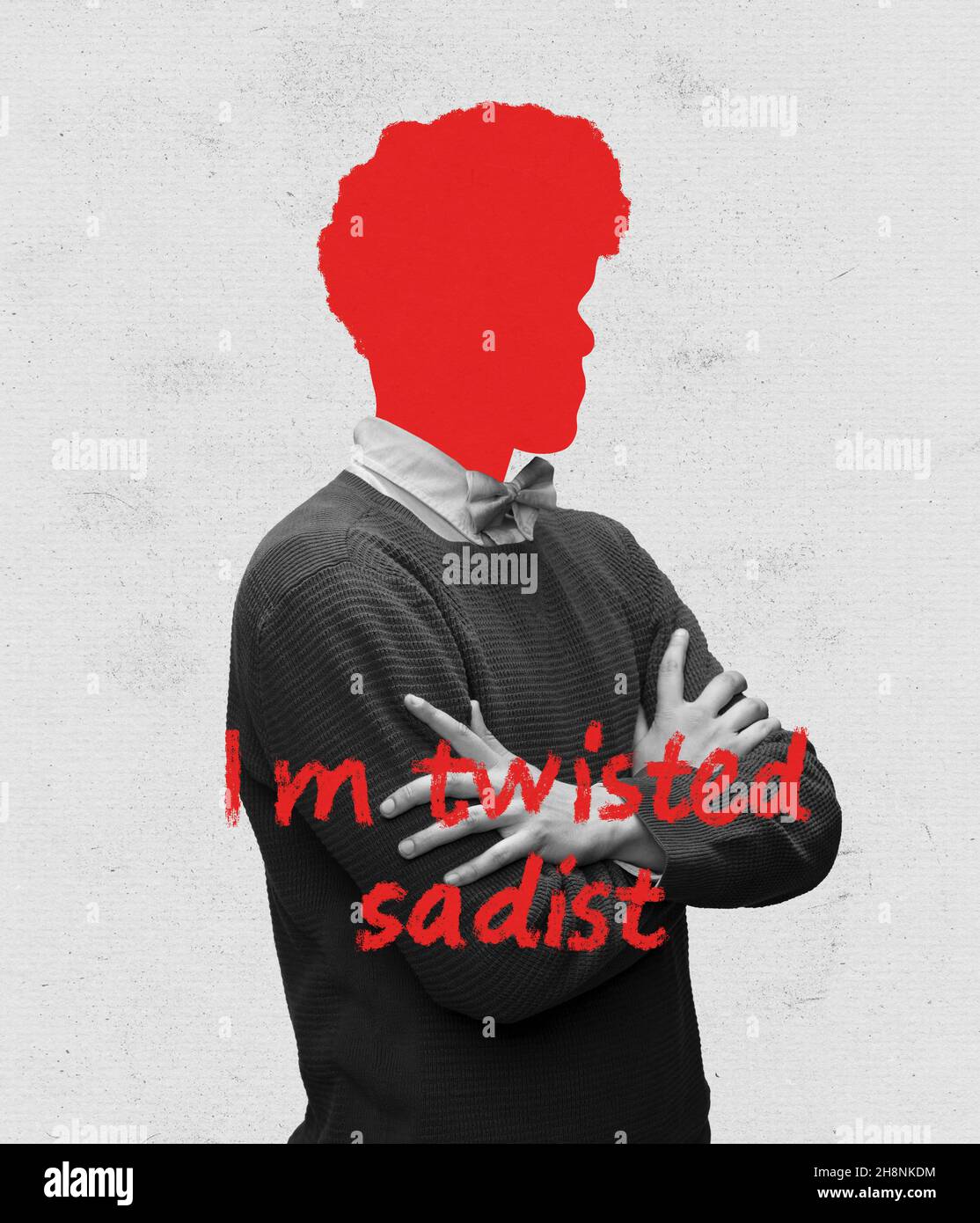 Contemporary artwork. Conceptual portrait of faceless man with words ...