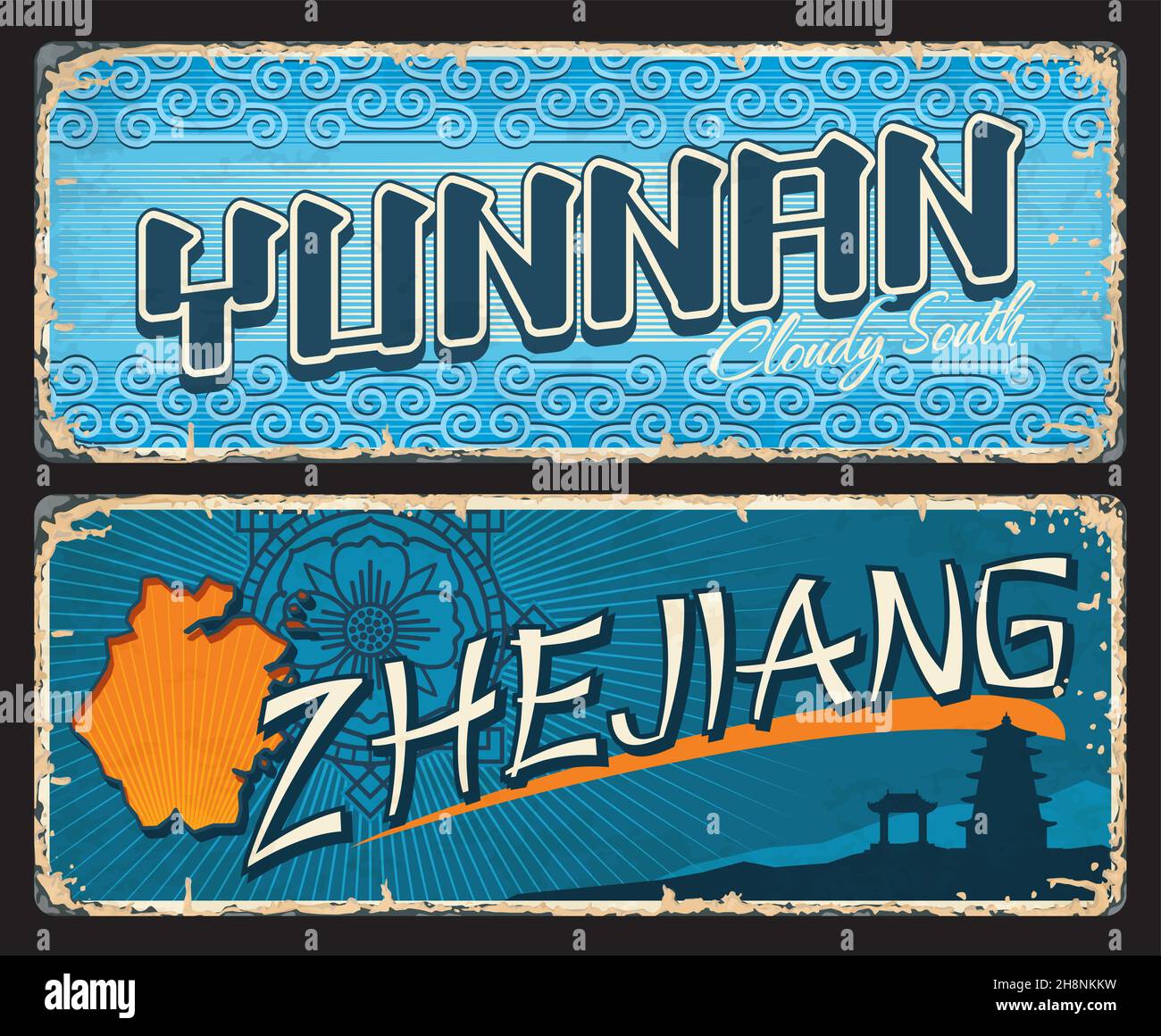 Yunnan, Zheijang Chinese regions plates. China southern and eastern ...