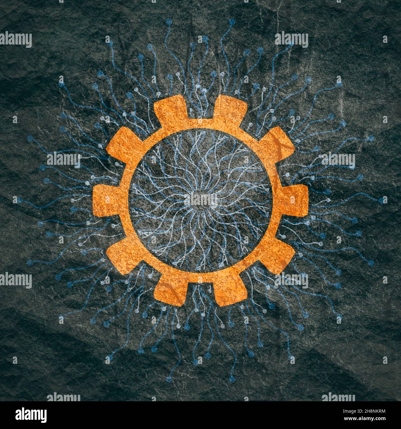 Radial curved lines with dots and gear Stock Photo - Alamy