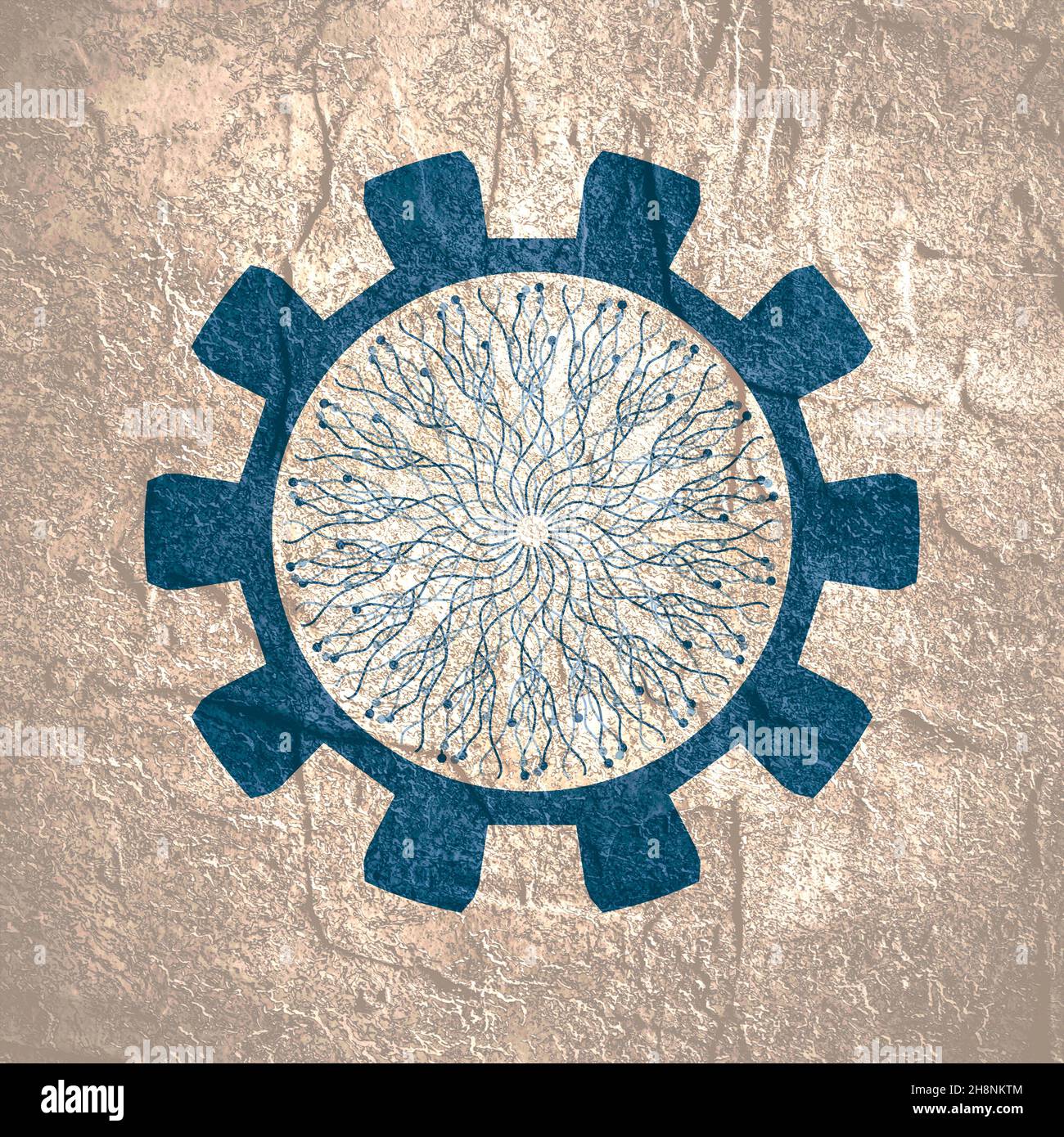 Radial curved lines with dots and gear Stock Photo - Alamy