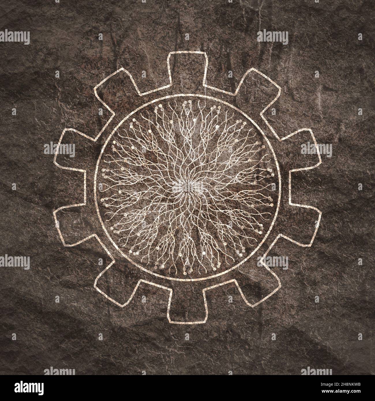 Radial curved lines with dots and gear Stock Photo - Alamy