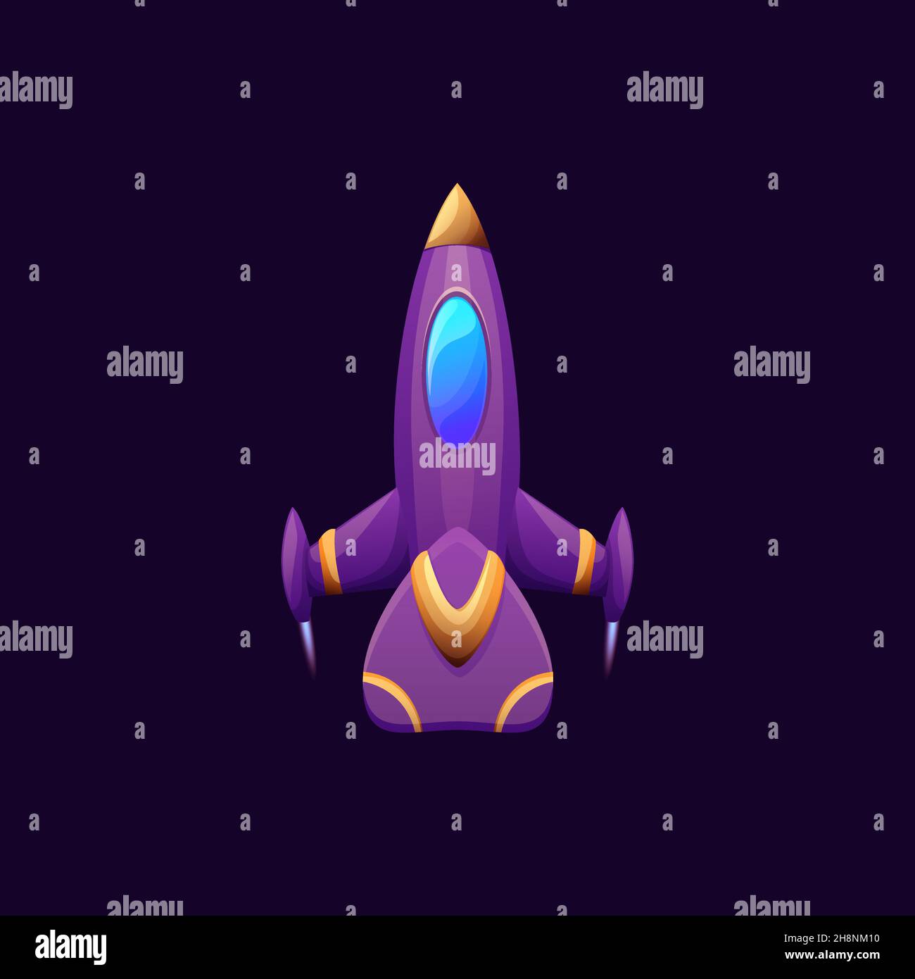Flying cartoon rocket isolated cute rocketship in purple and yellow ...
