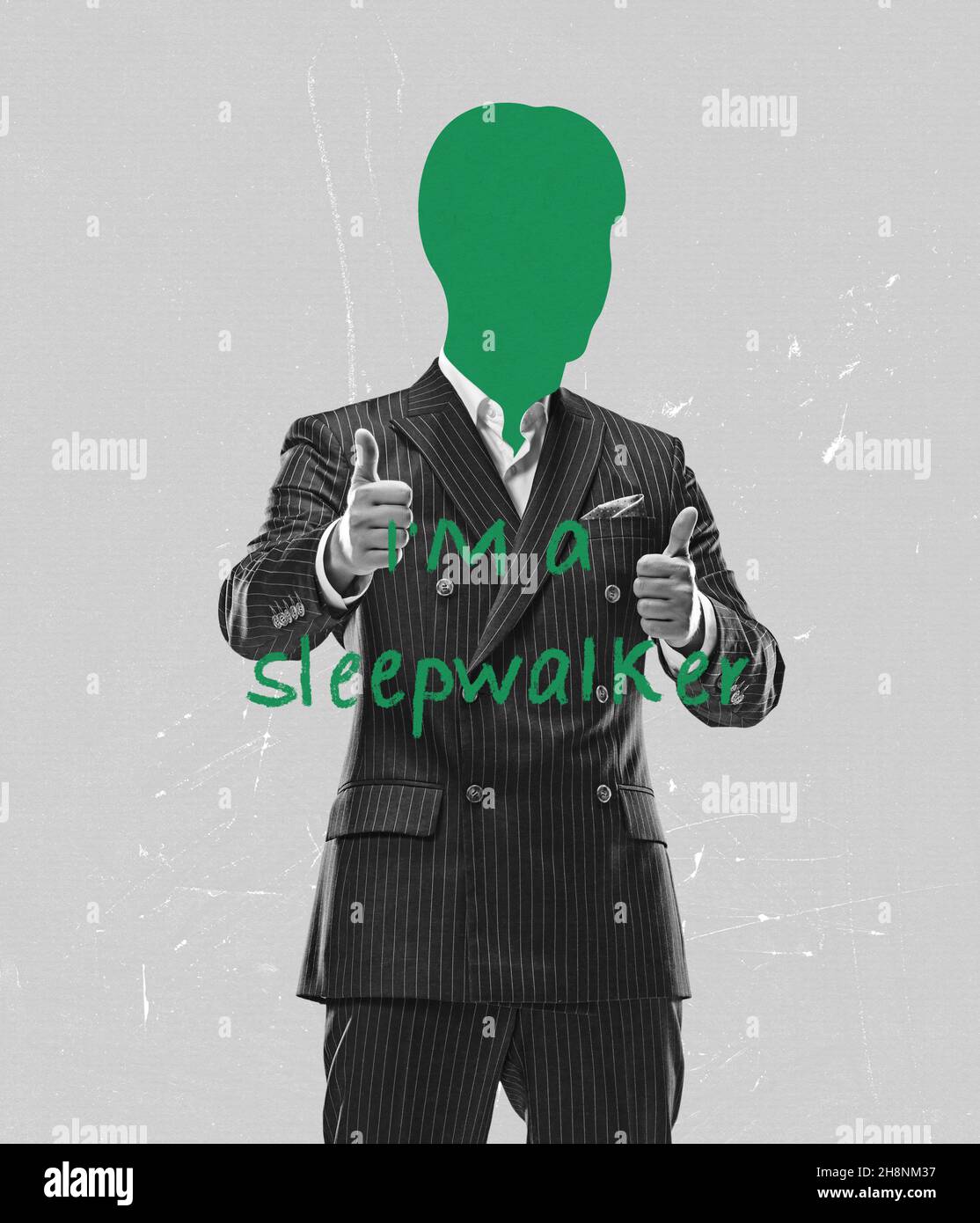 Black And White Conceptual Portrait Of Faceless Man With Words