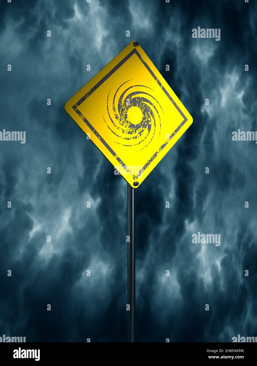 Road Sign Warning About Tornado. Twister Hurricane Countryside Wind ...