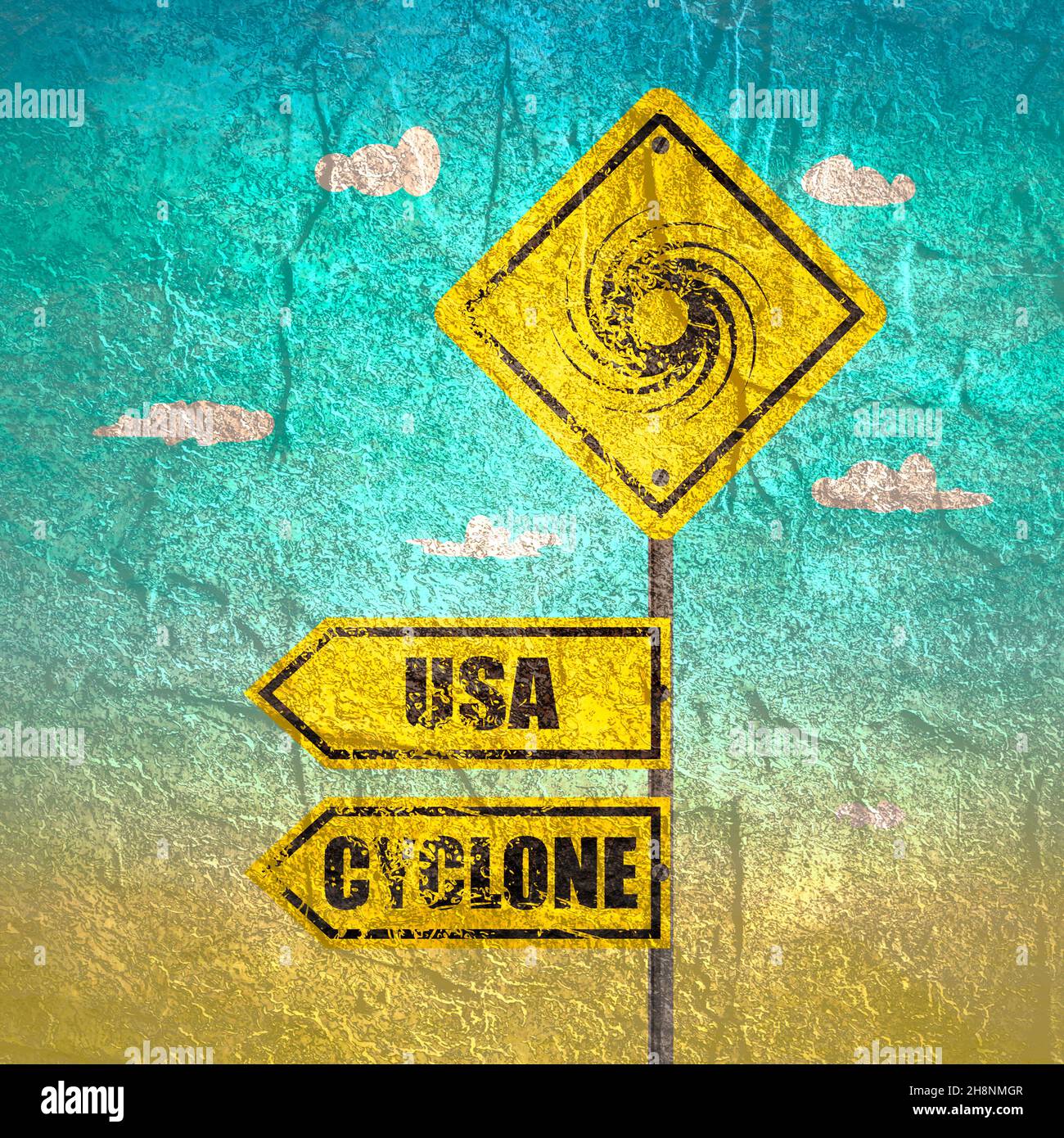 Road Sign Warning About Tornado. Twister Hurricane Countryside Wind ...