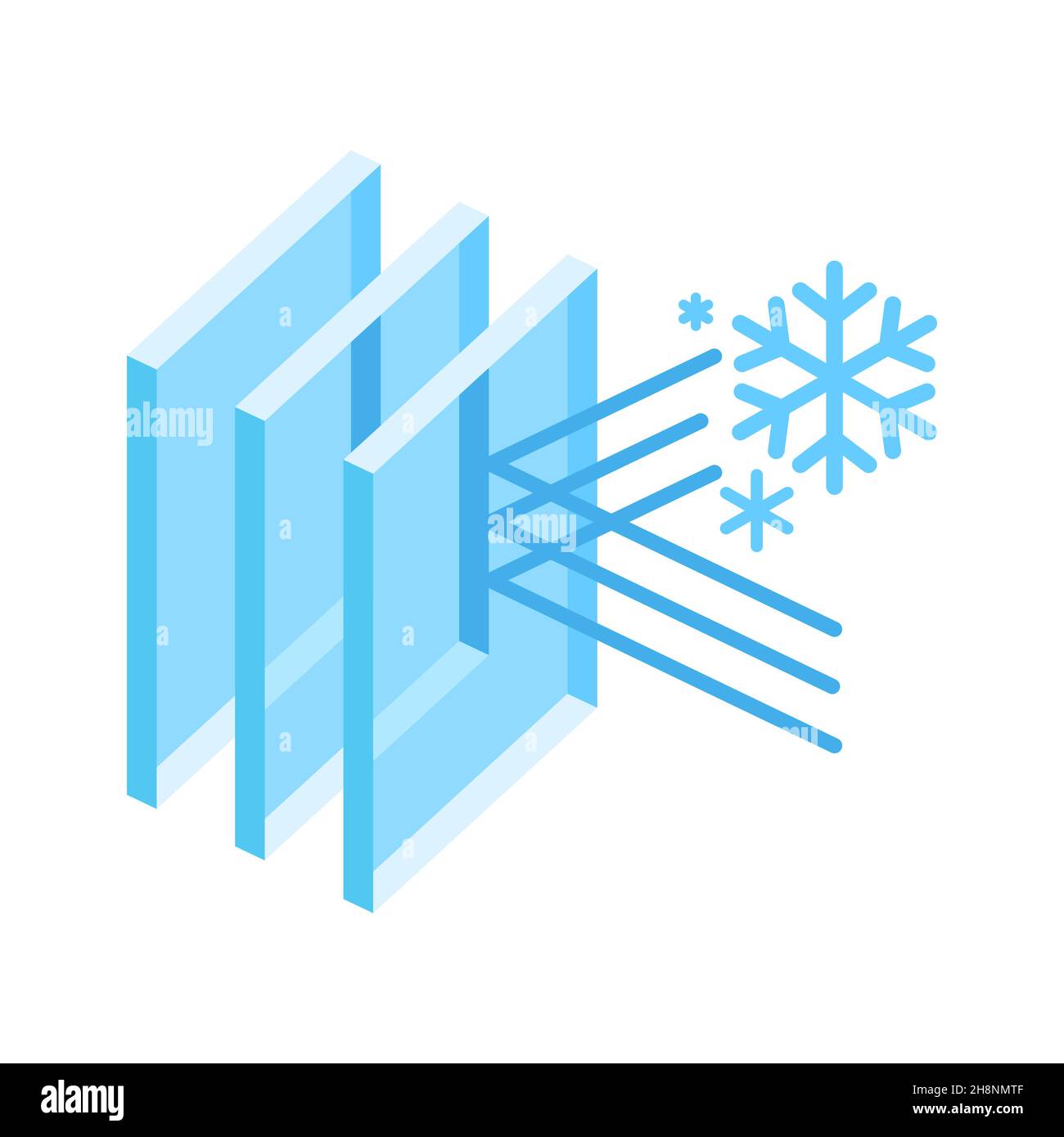 Cold protection with glass layers. Cross section double glazed window ...