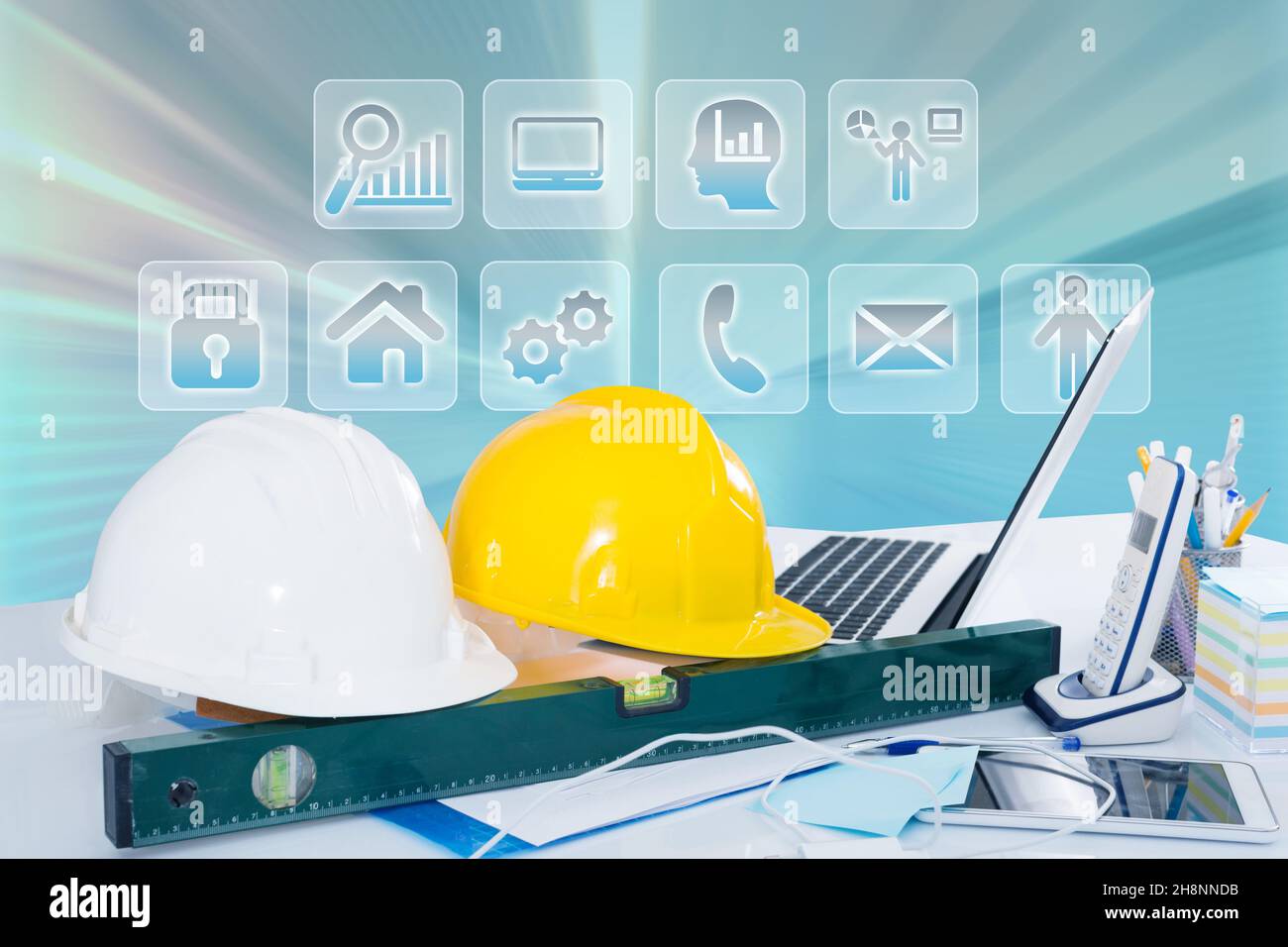 Engineering tools on virtual background Stock Photo - Alamy