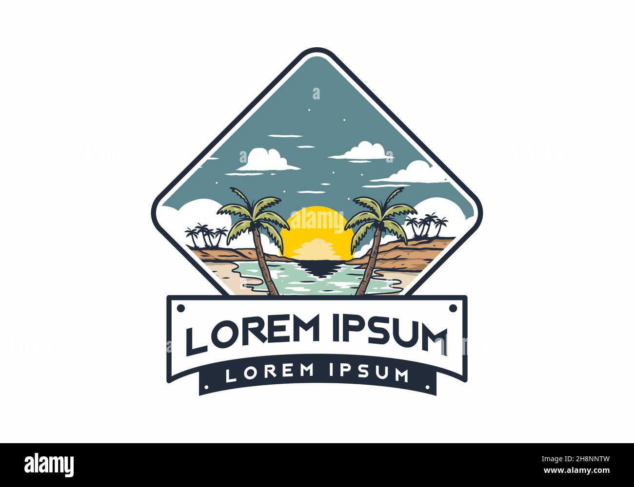 Vintage bay beach illustration graphic design Stock Vector Image & Art ...