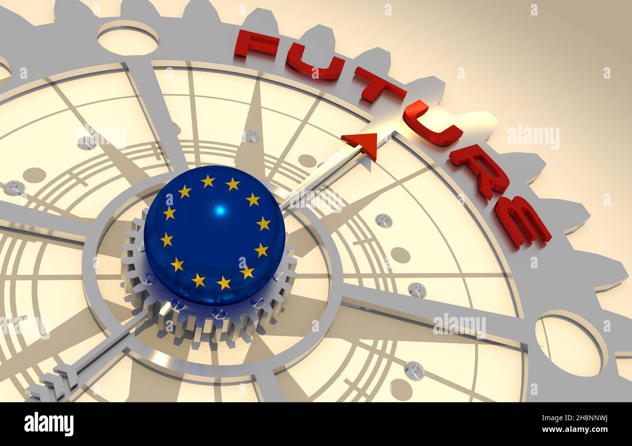 Business concept. Abstract compass points to the future word. Flag of ...