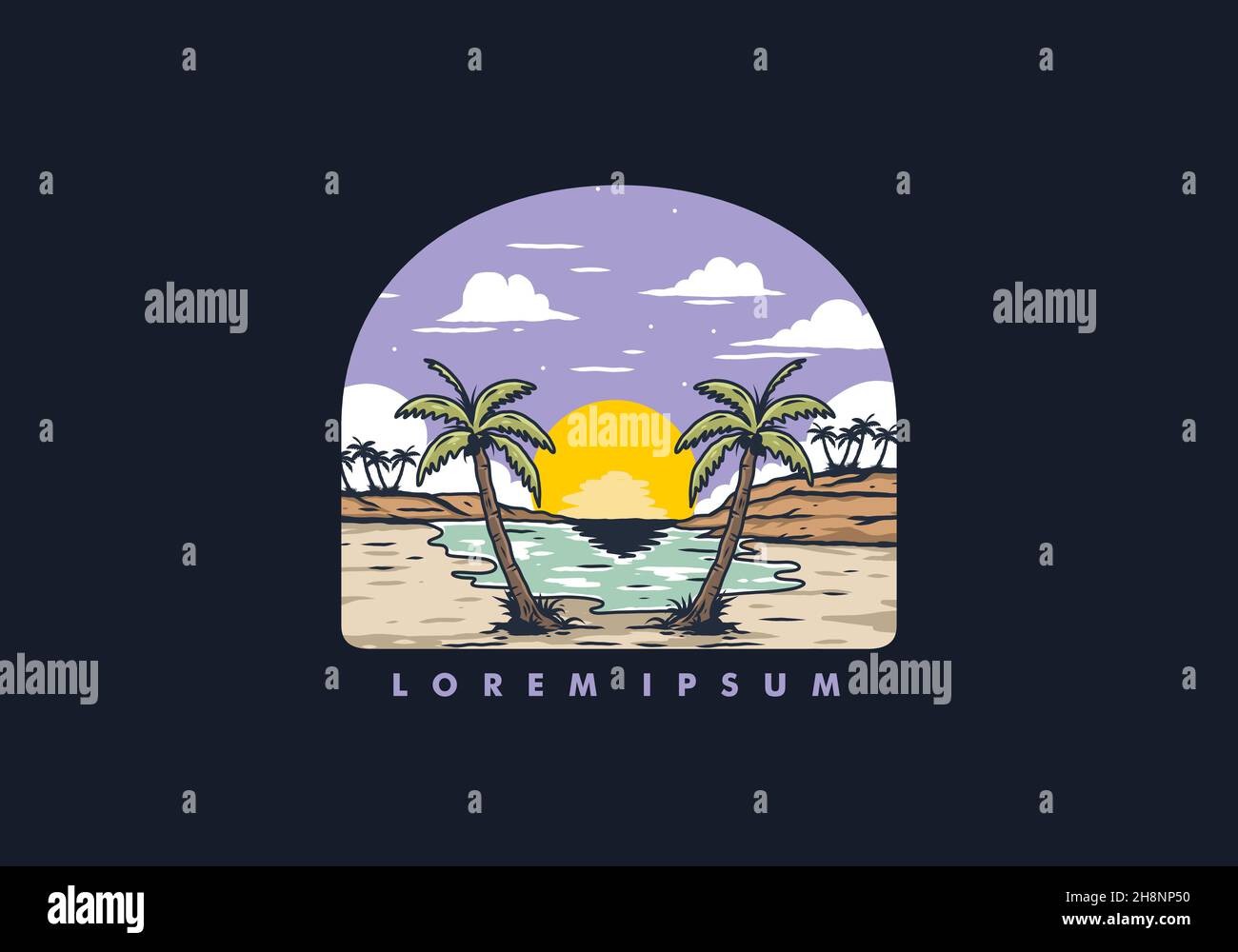 Vintage bay beach illustration graphic design Stock Vector Image & Art ...