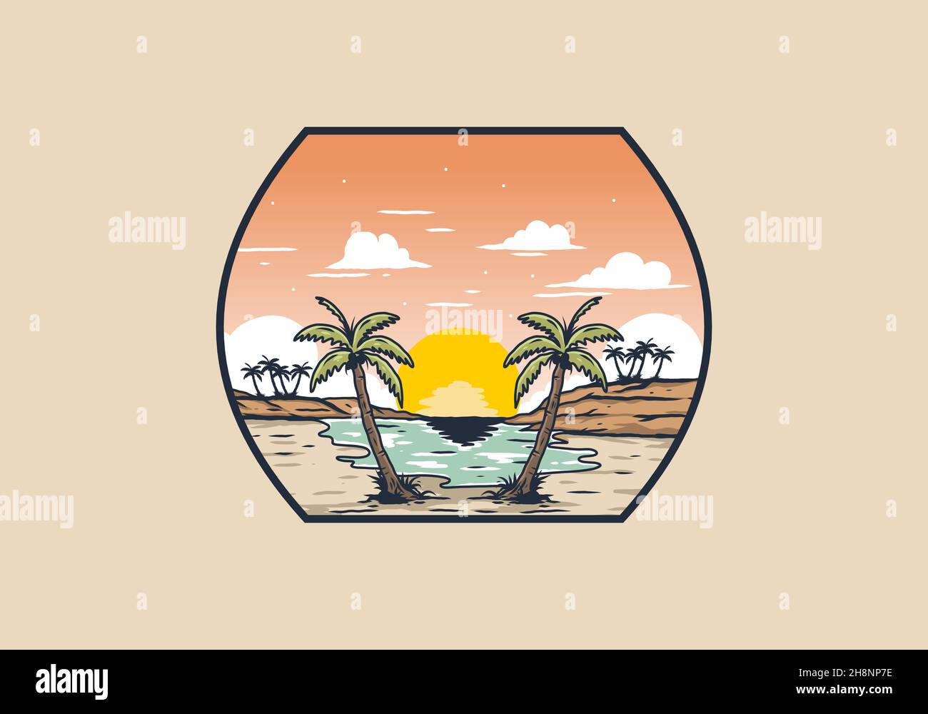Vintage bay beach illustration graphic design Stock Vector Image & Art ...