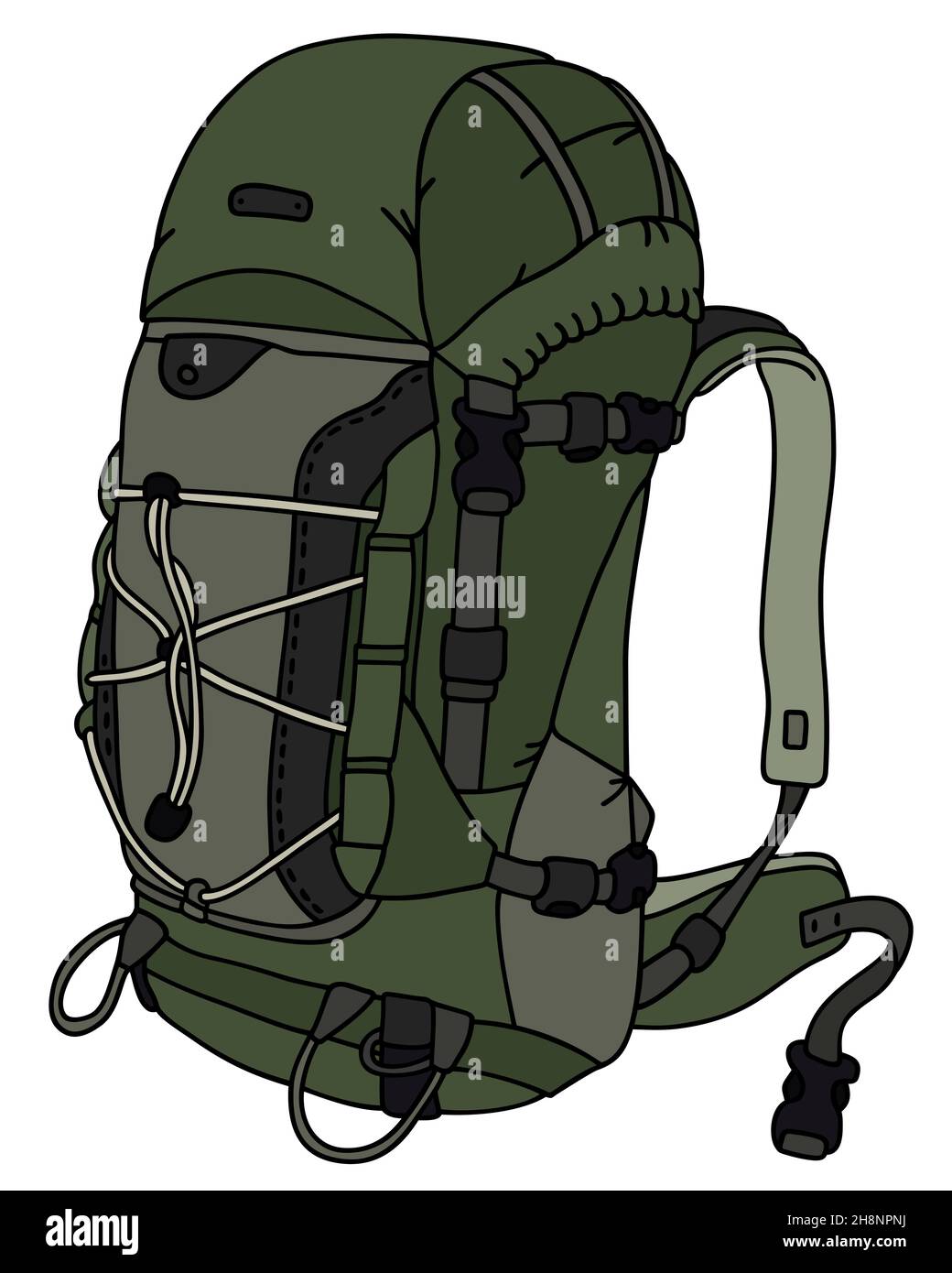 Hand drawing of a khaki green backpack Stock Photo - Alamy