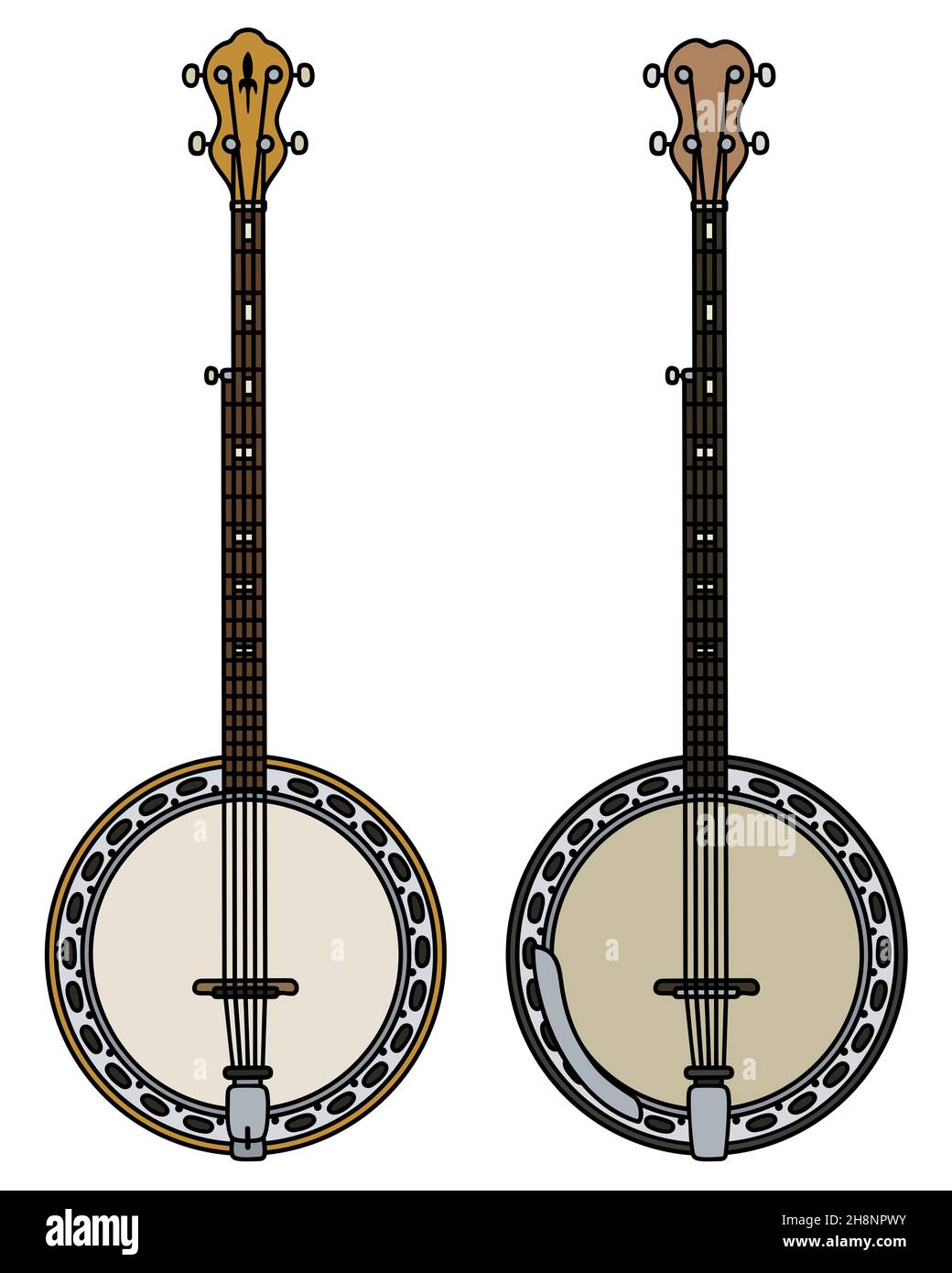 Hand drawing of two classic five string banjo Stock Photo - Alamy