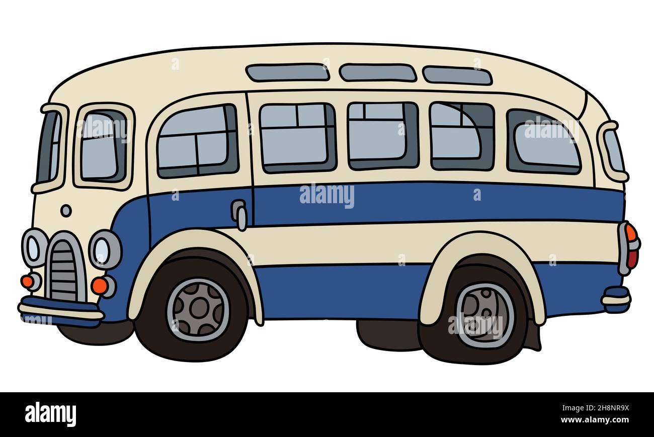 Hand drawing of a retro blue and white bus Stock Photo - Alamy