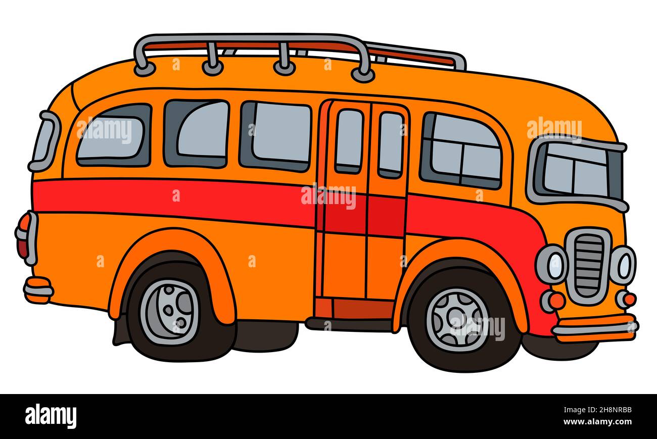 Hand drawing of a funny classic orange bus Stock Photo - Alamy