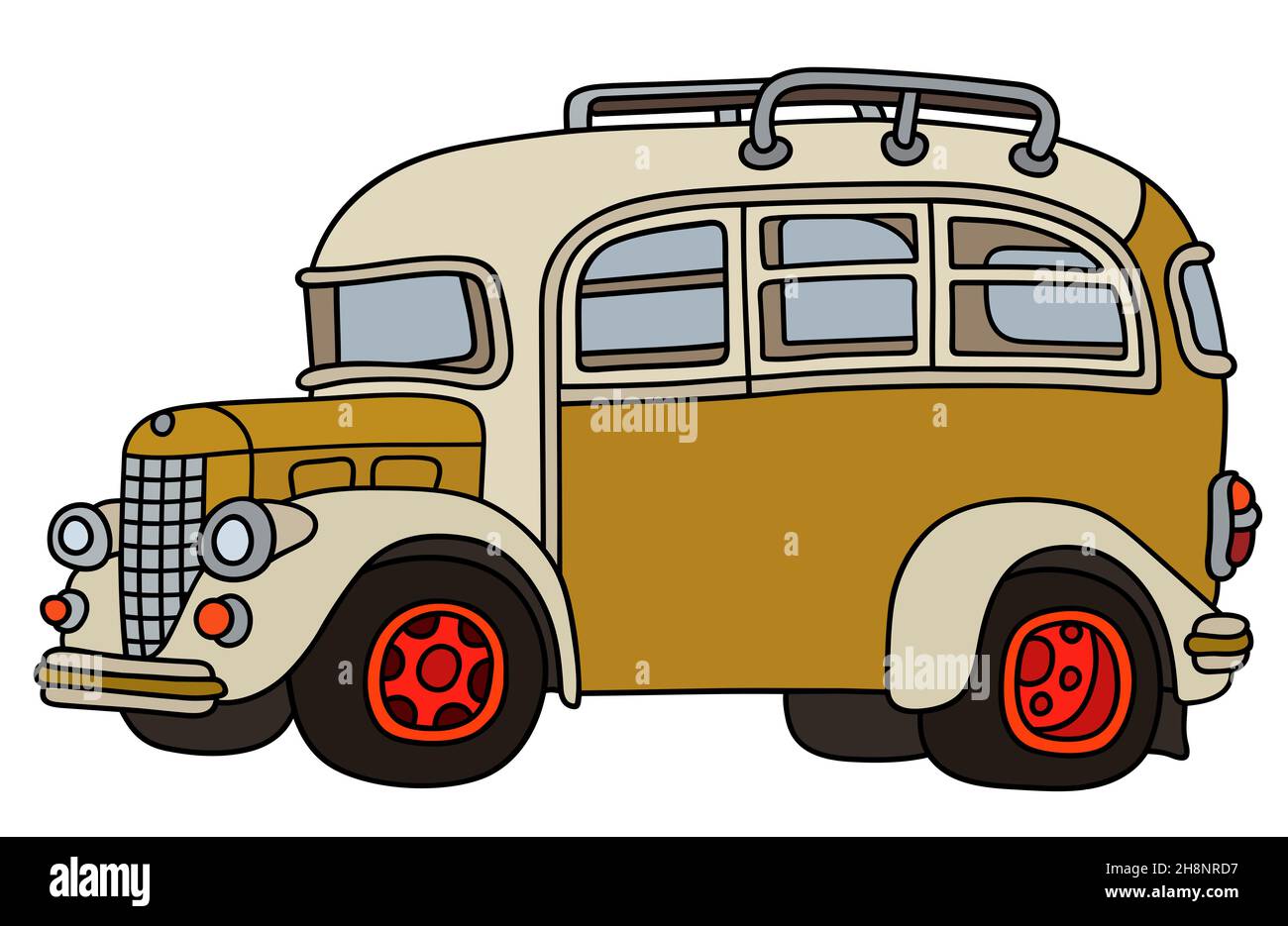 Hand drawing of a vintage yellow and white bus Stock Photo - Alamy