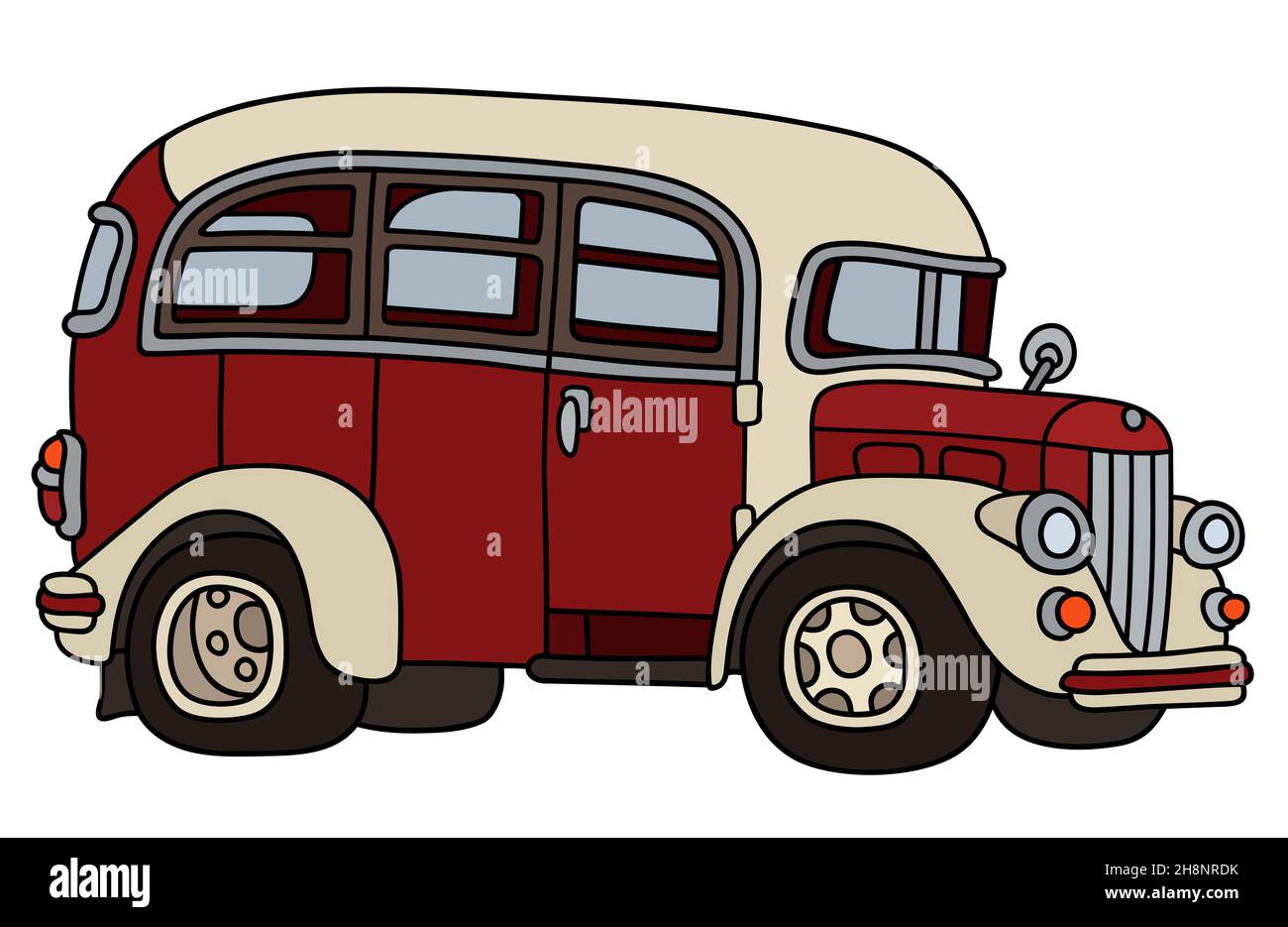 Hand drawing of a vintage red and white bus Stock Photo - Alamy