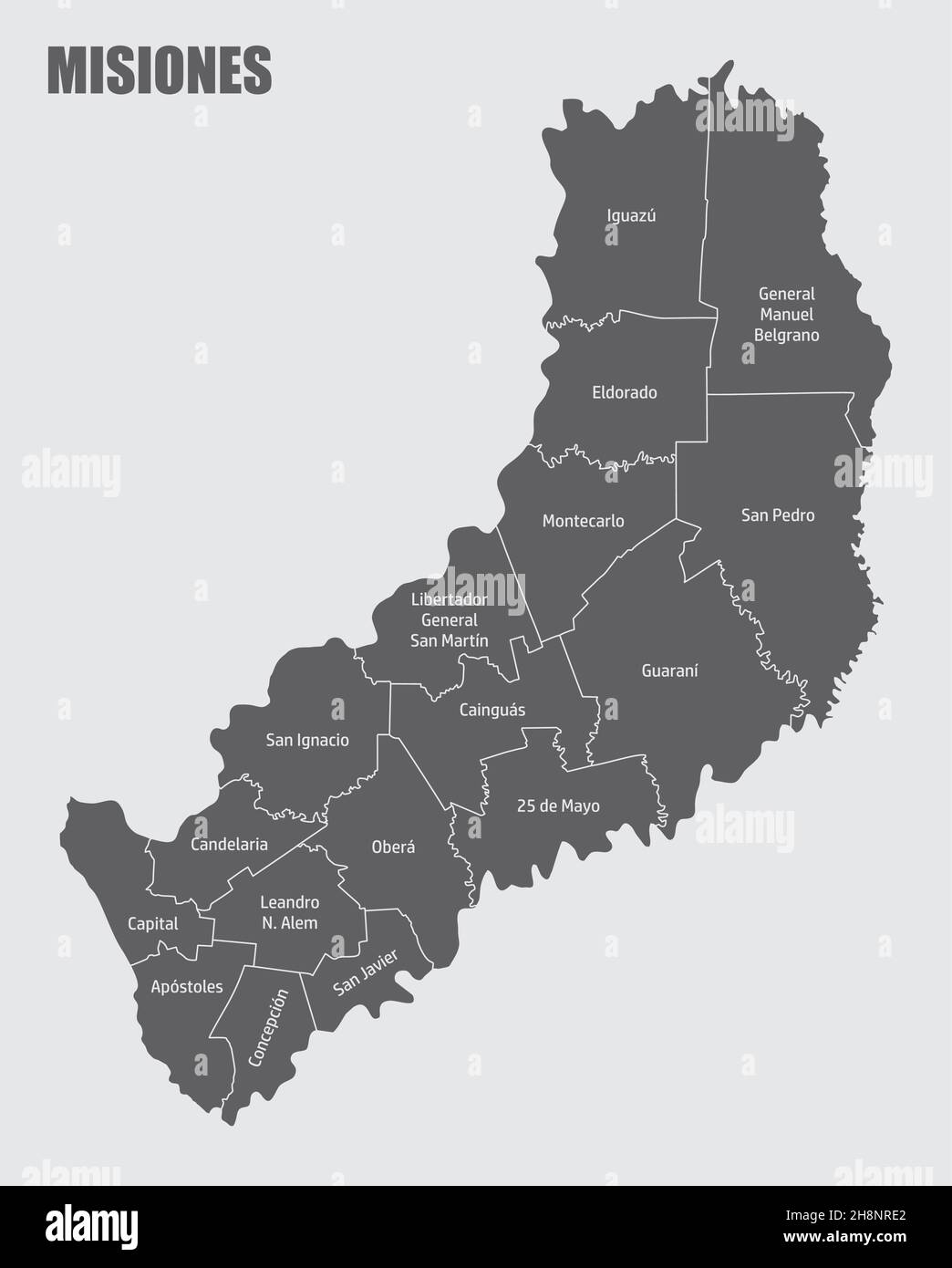 Misiones province administrative map, Argentina. Isolated map with ...