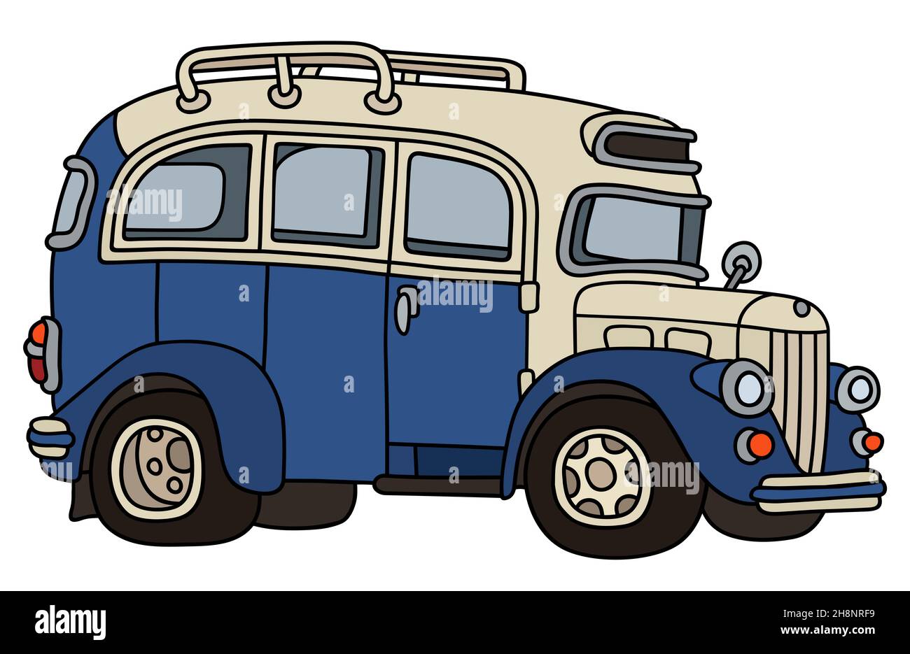 Hand drawing of a vintage blue and cream bus Stock Photo - Alamy