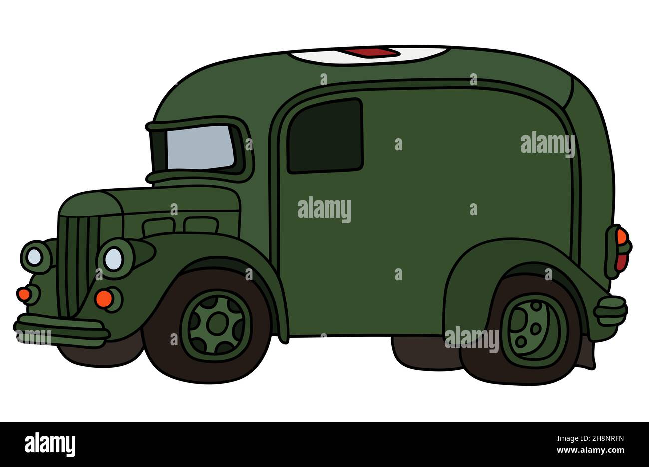 Hand drawing of a vintage green military ambulance Stock Photo - Alamy