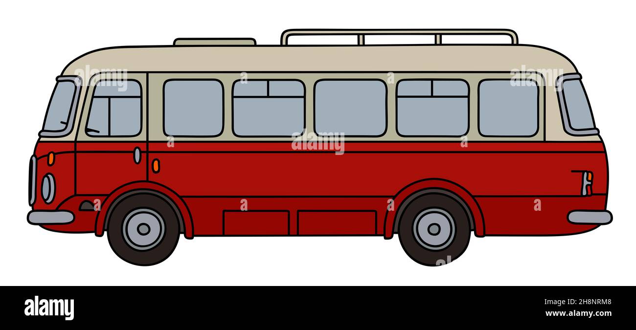 Hand drawing of an old red and cream bus Stock Photo - Alamy