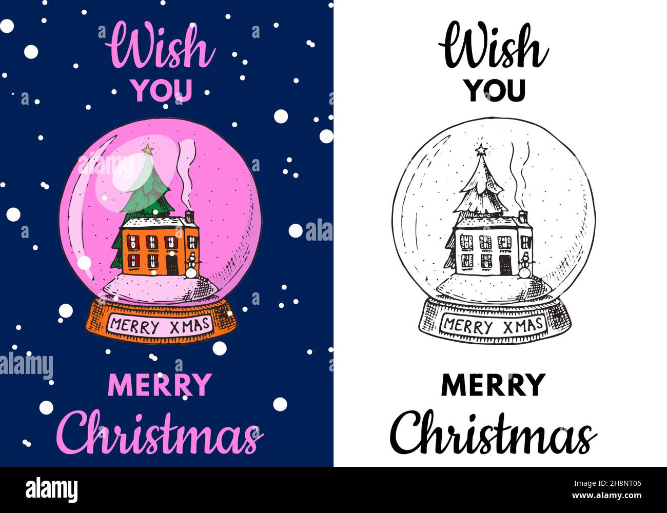 Christmas Snowball banner. New Year label. Poster template. Vintage ...