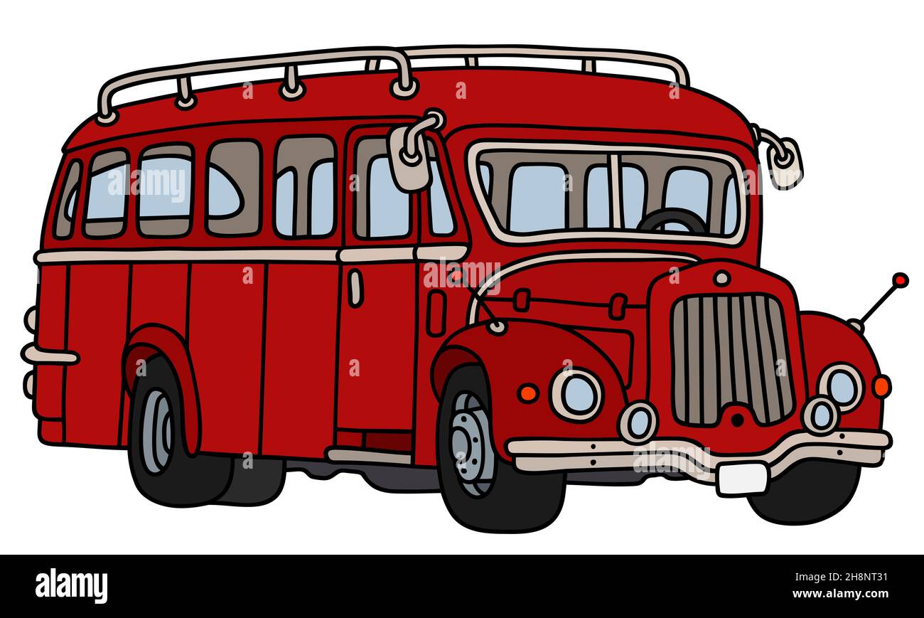 Hand drawing of a vintage dark red bus Stock Photo - Alamy