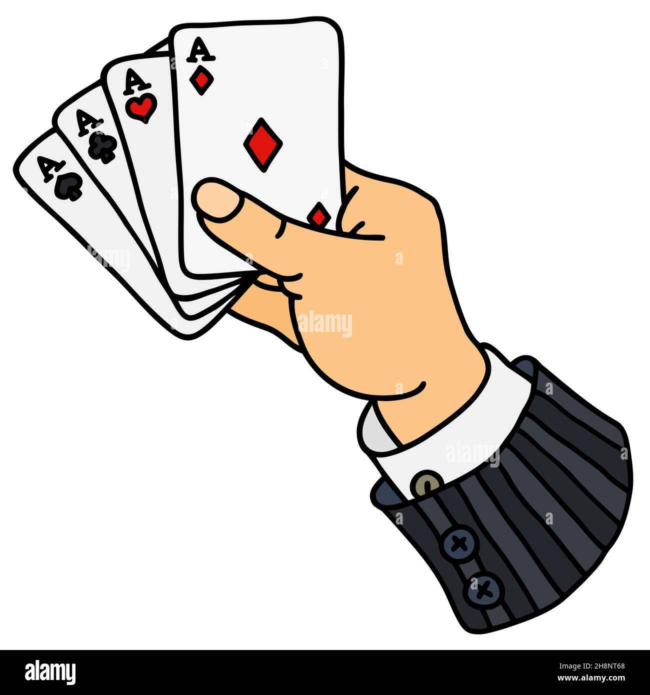 Funny hand drawing of four aces in hand Stock Photo - Alamy