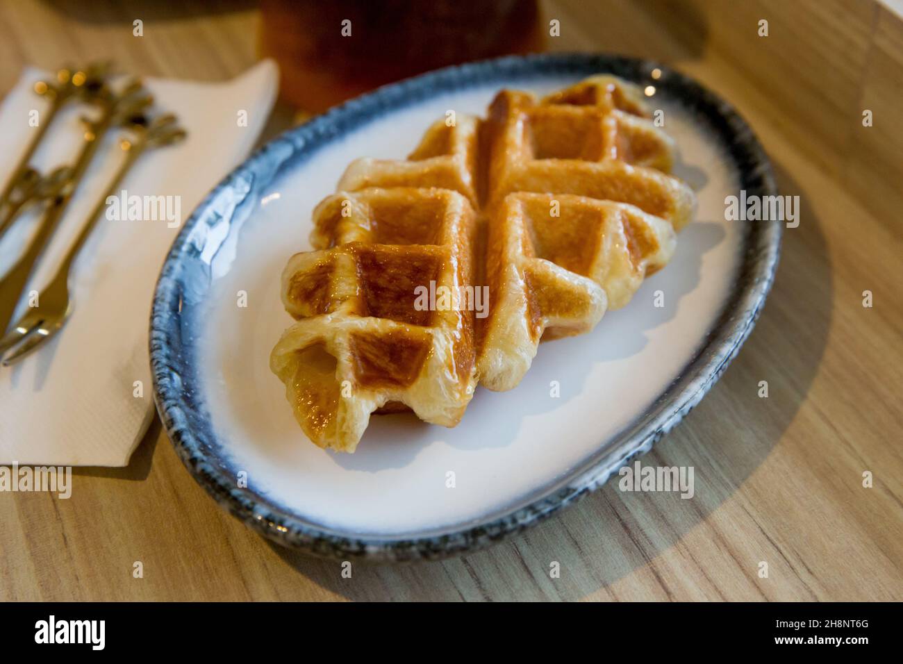 Top view of Plain Waffle on wooden surface Stock Photo - Alamy