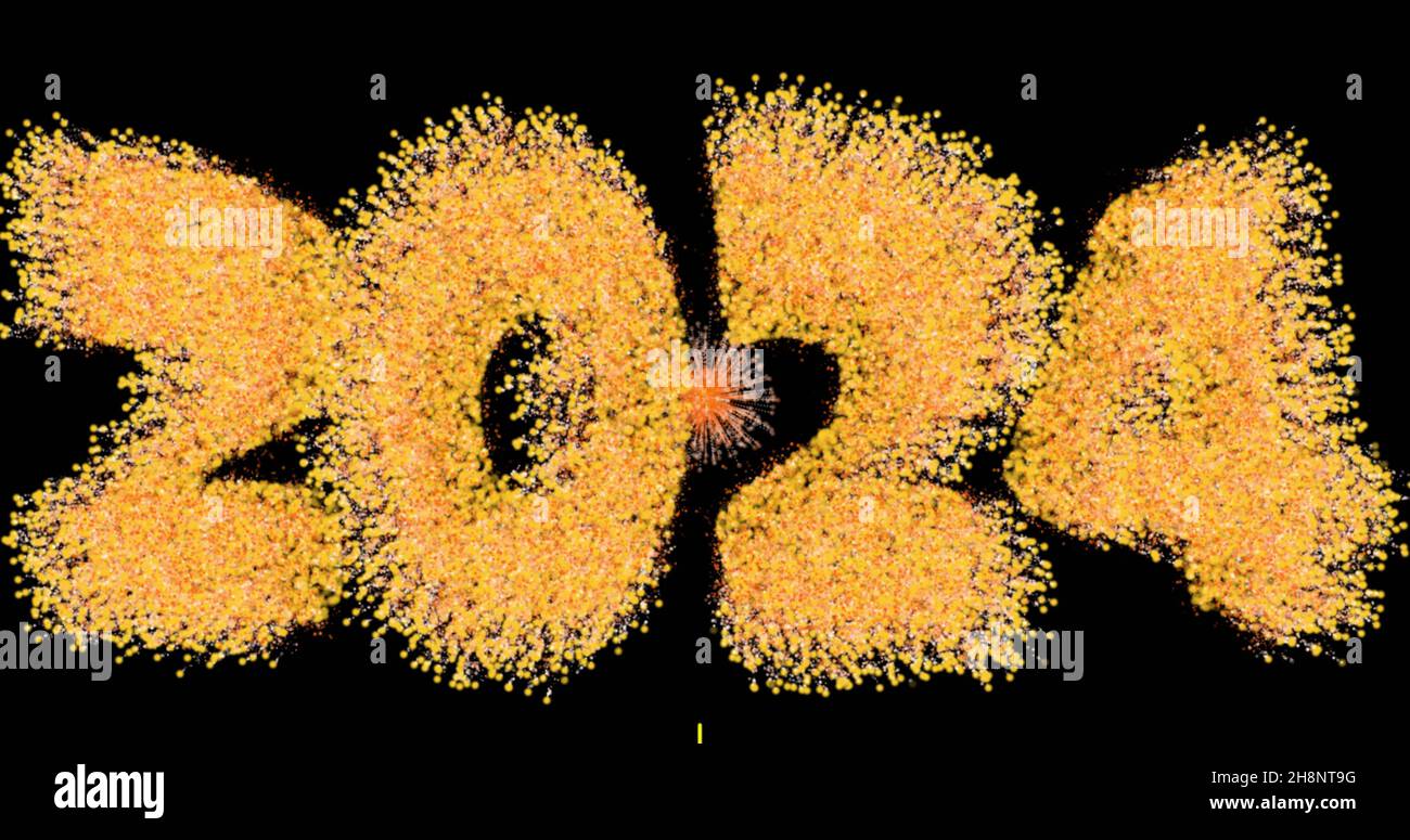 Image of 2024 text in gold with yellow new year fireworks exploding in ...