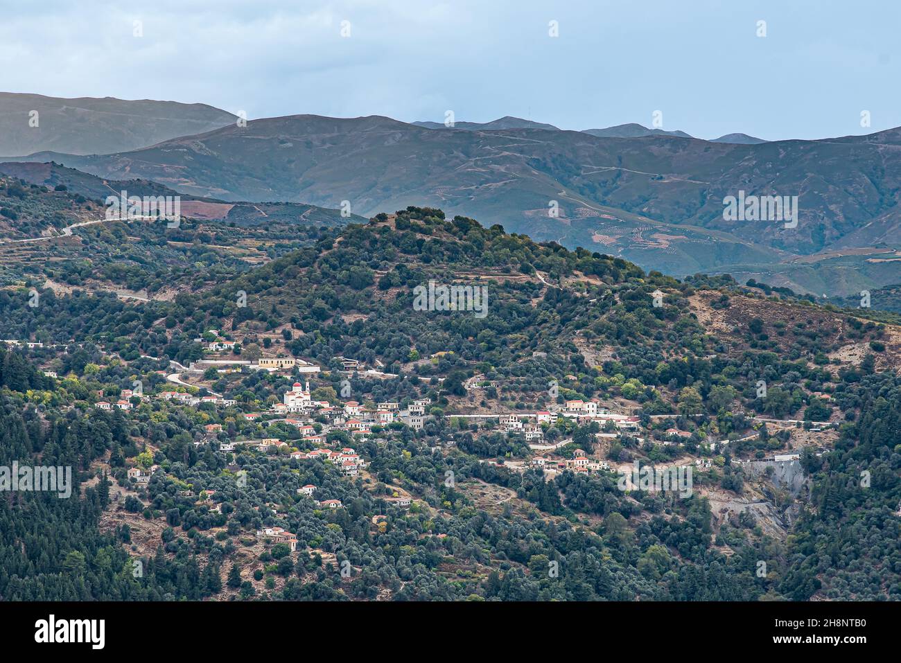 The view of Meskala, a small village in the mountains of Crete, Greece ...