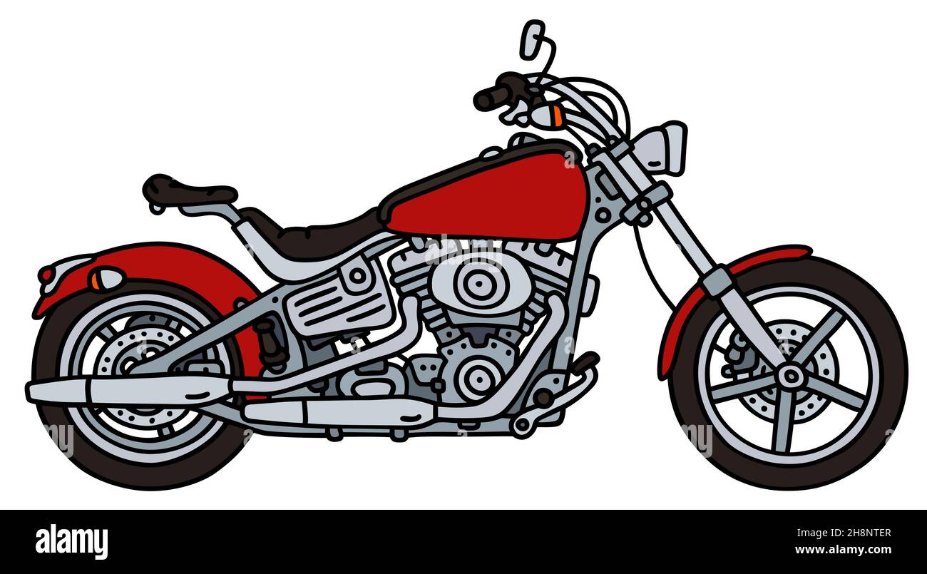 Hand drawing of a classic red strong chopper Stock Photo - Alamy