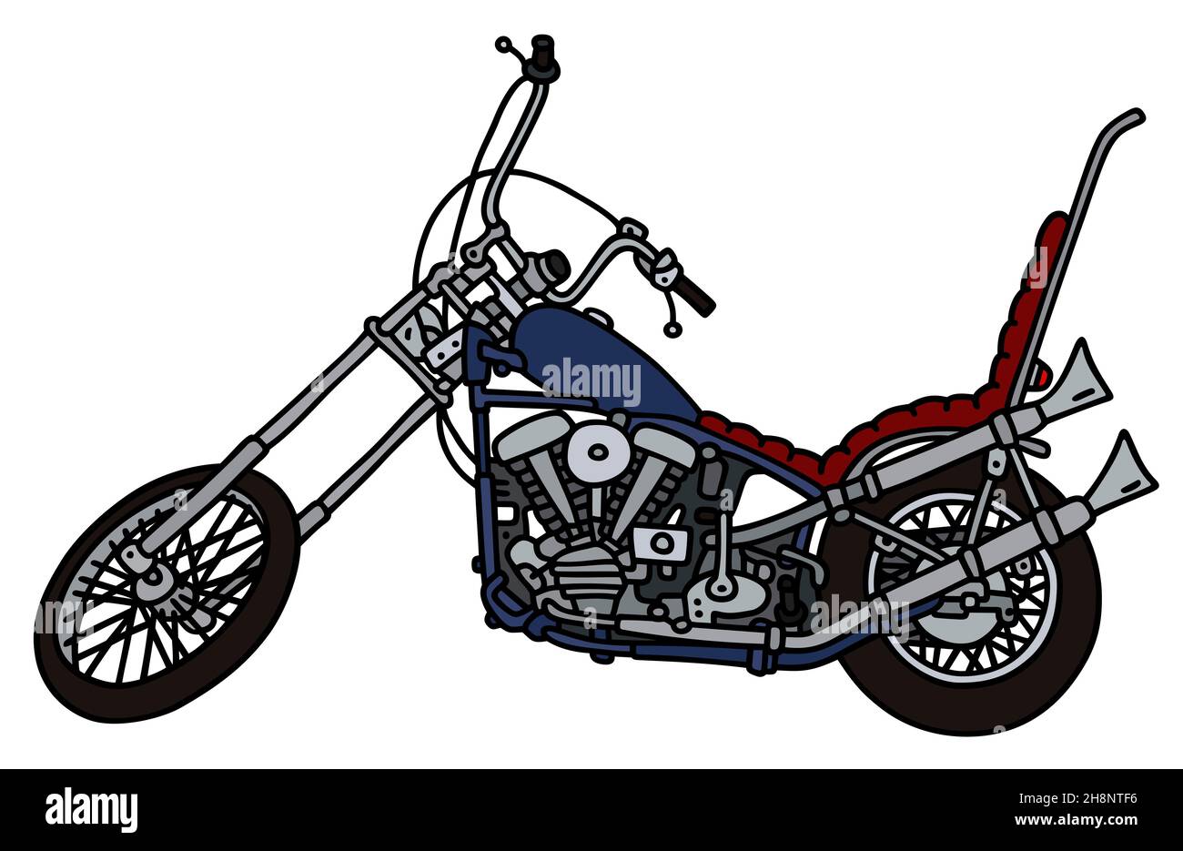 Hand drawing of a classic blue chopper Stock Photo - Alamy