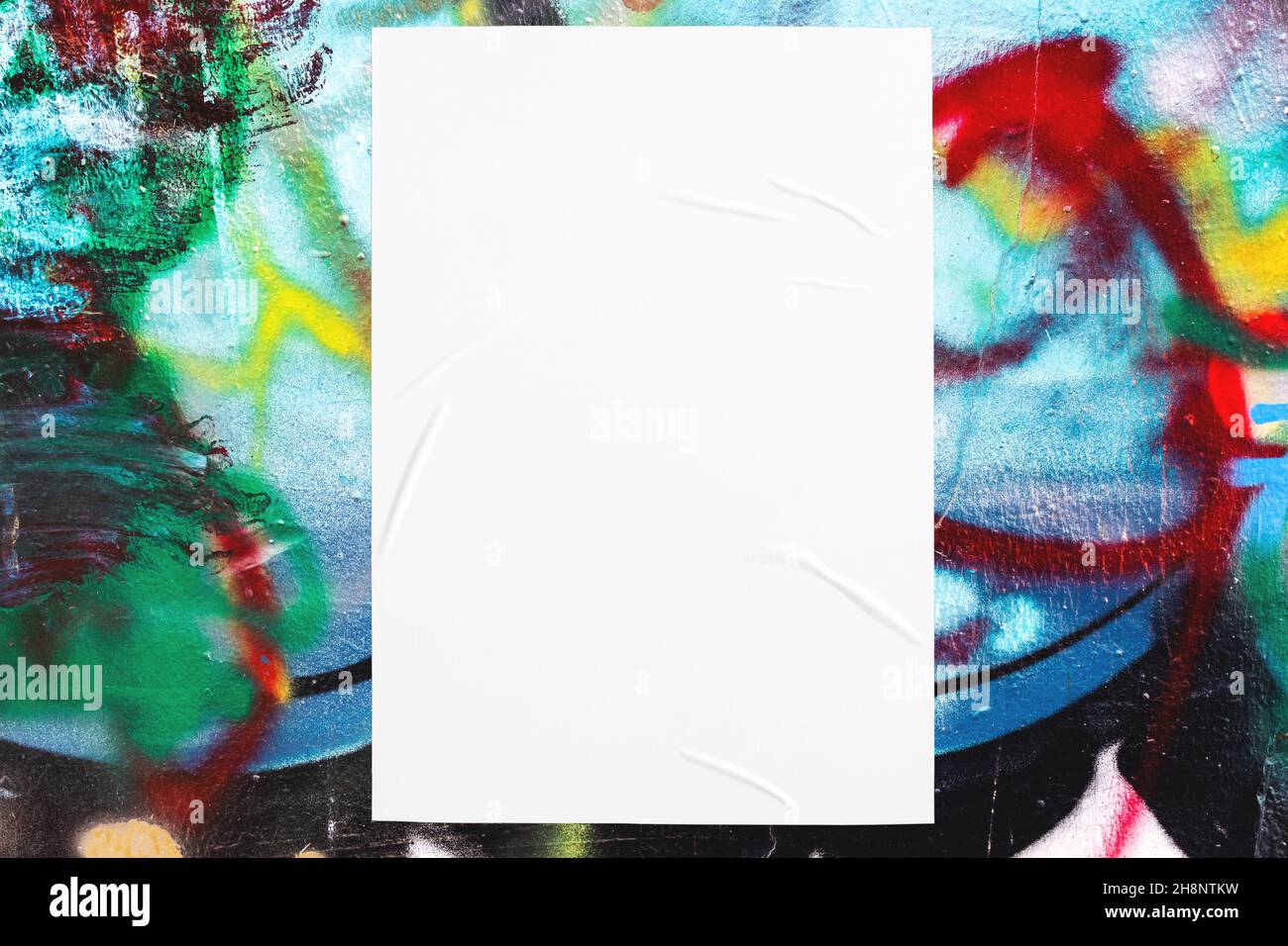 colorful urban wall texture with wrinkled glued poster template Stock ...