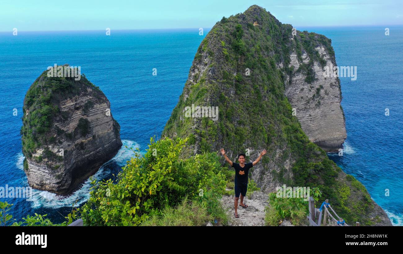 Low angle eerial view by drone camera at Nusa Penida, Indonesia. Ocean ...