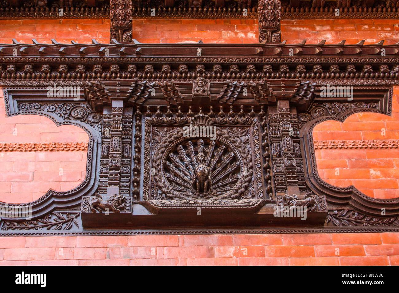 A carved peacock window of the Pajuri Math in Dattatreya Square in the ...