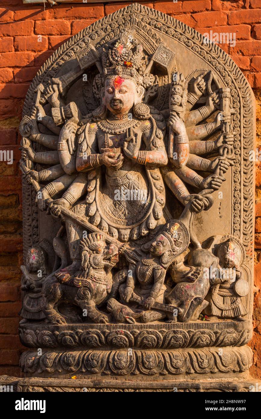 Stone carving of Hindu deity Ugrachandi in Durbar Square in the ...