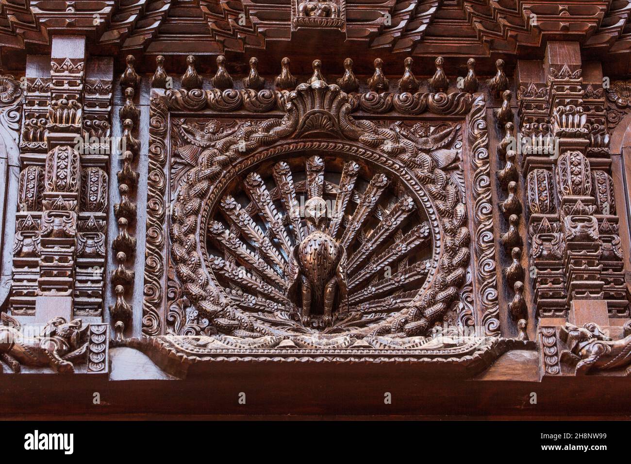 A carved peacock window of the Pajuri Math in Dattatreya Square in the ...