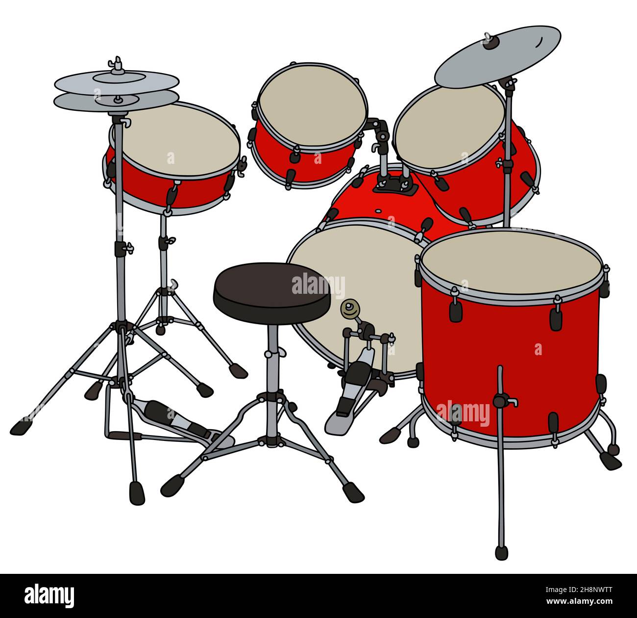 Hand drawing of a red percussion set Stock Photo - Alamy
