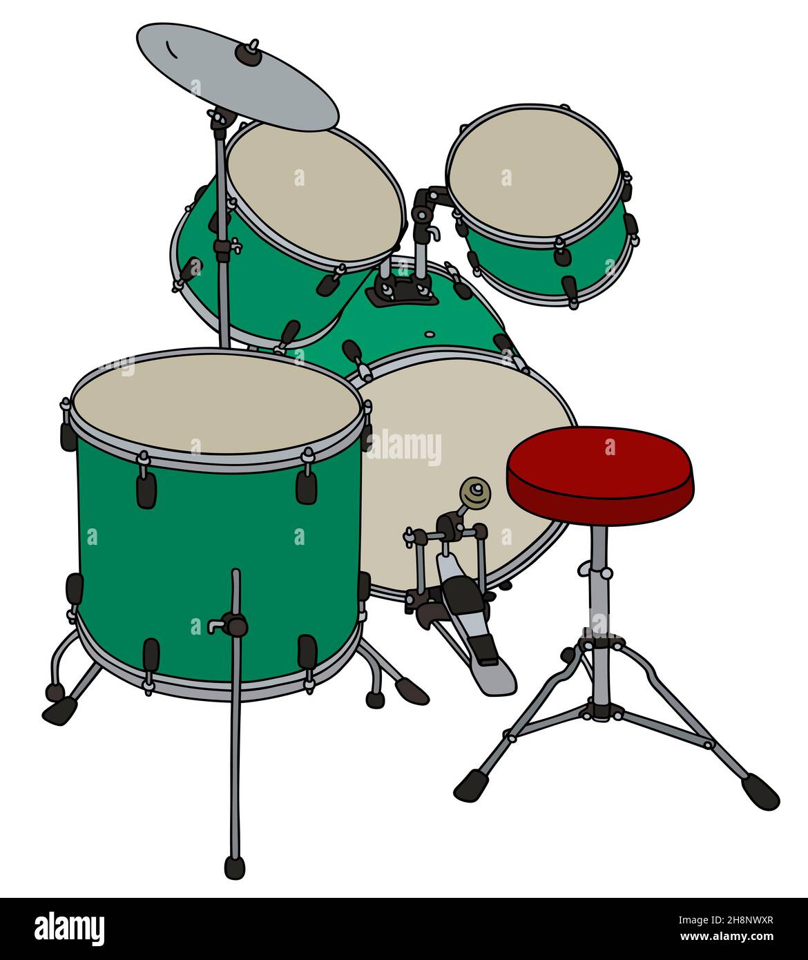 Hand drawing of a green percussion set Stock Photo - Alamy