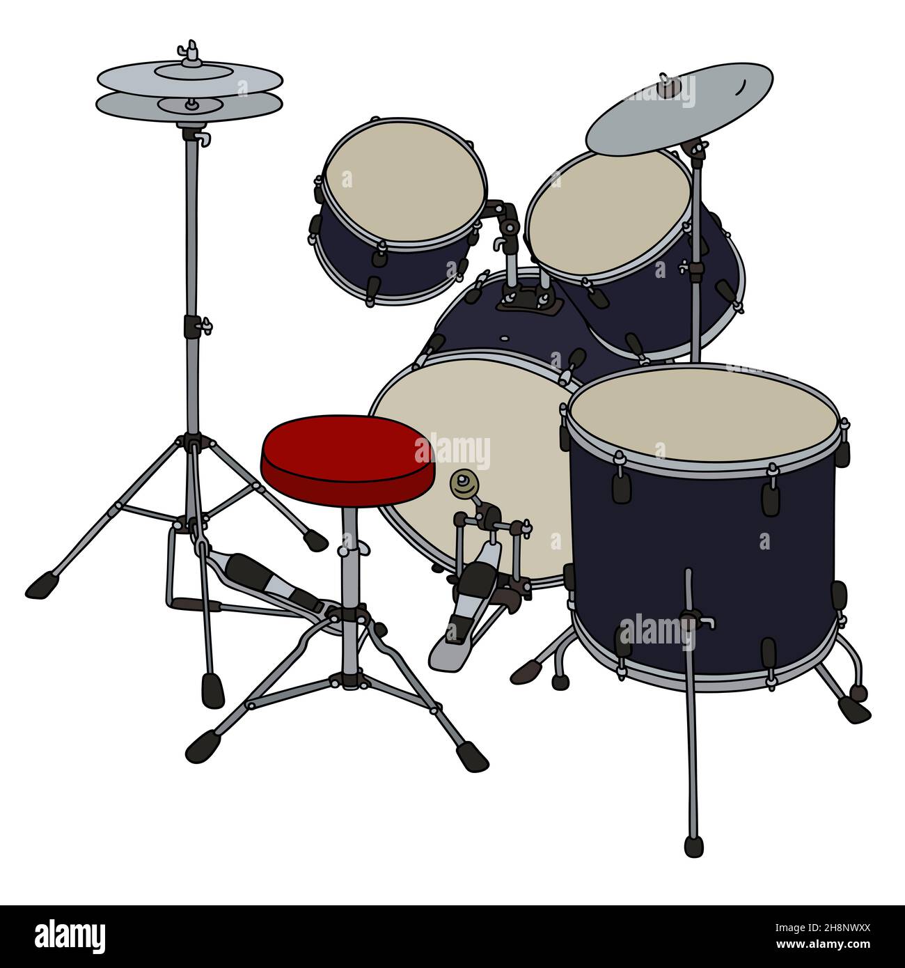 Hand drawing of a dark blue percussion set Stock Photo - Alamy