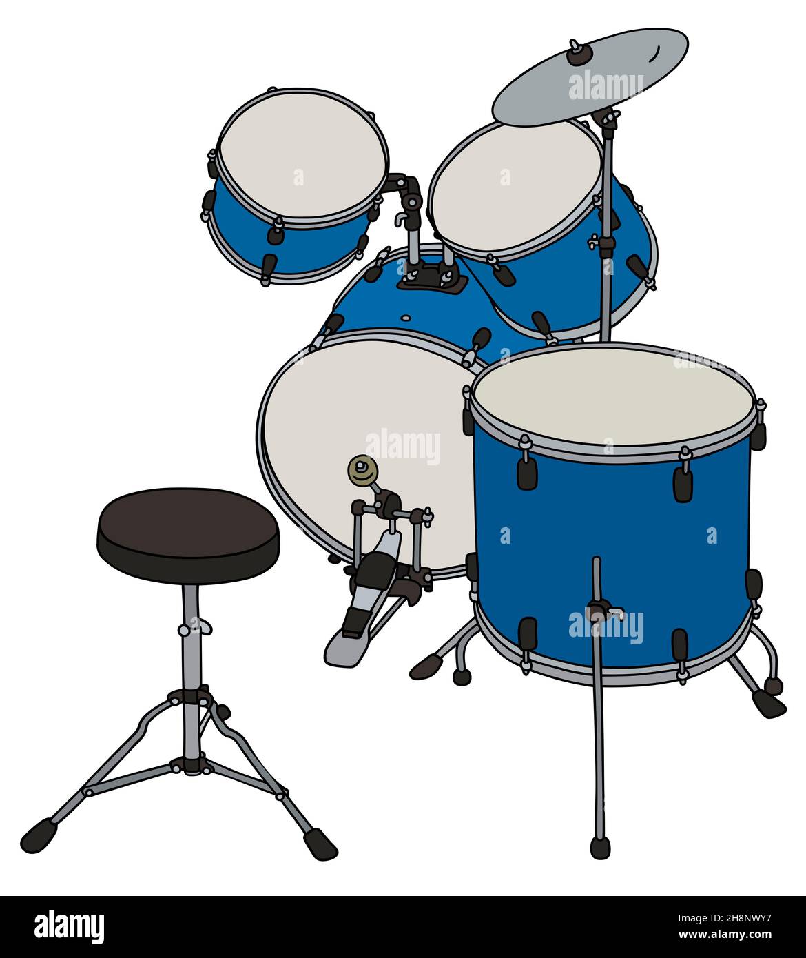 Hand drawing of a blue drums Stock Photo - Alamy