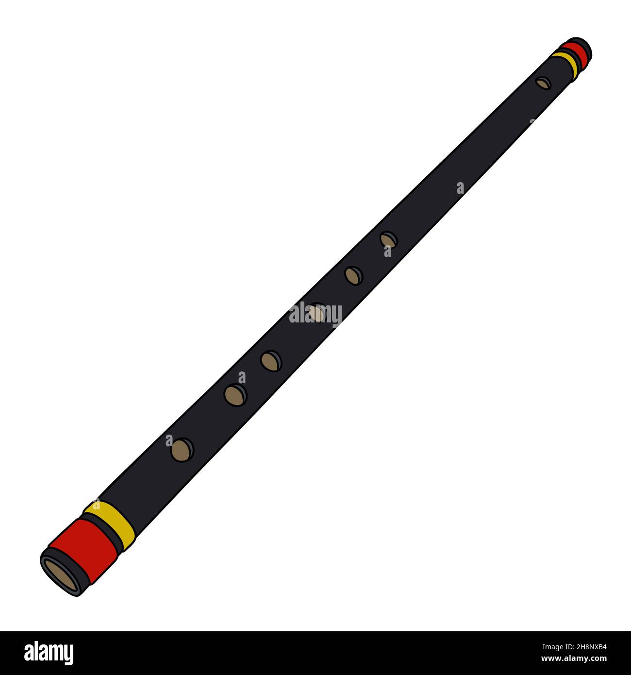 Hand drawing of a traditional black wooden simple flute Stock Photo - Alamy