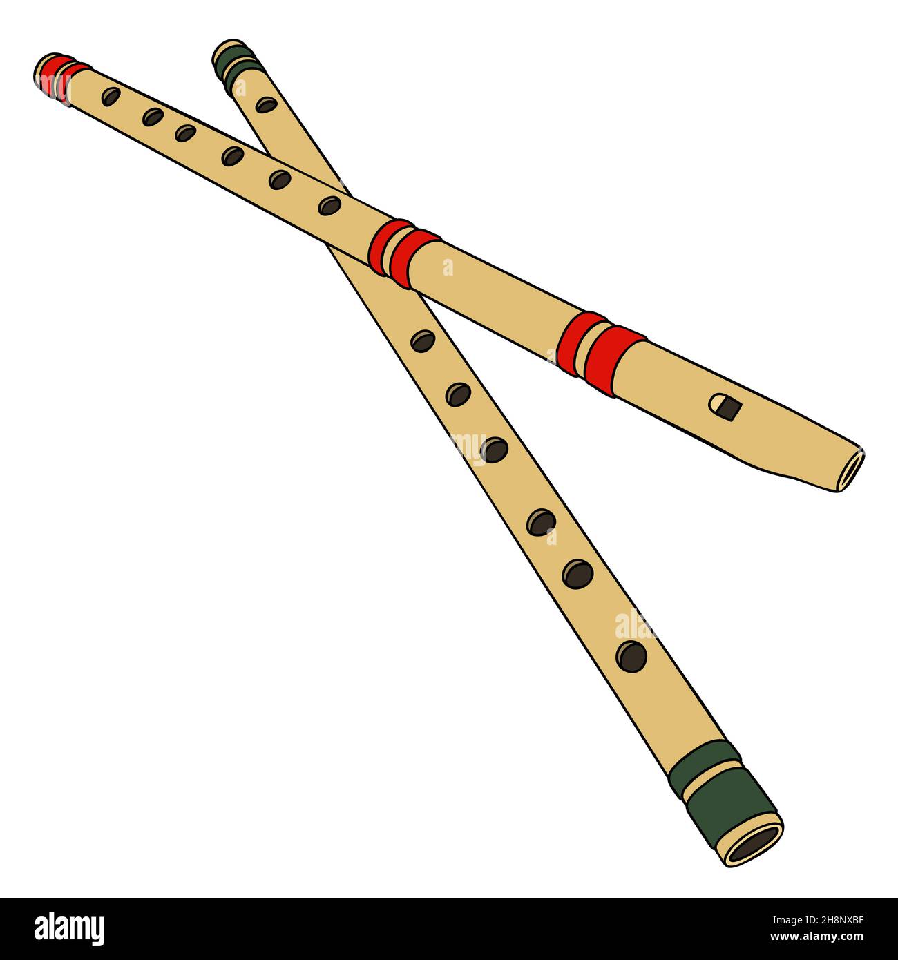 Hnad drawing of two classic wooden simple flutes Stock Photo - Alamy