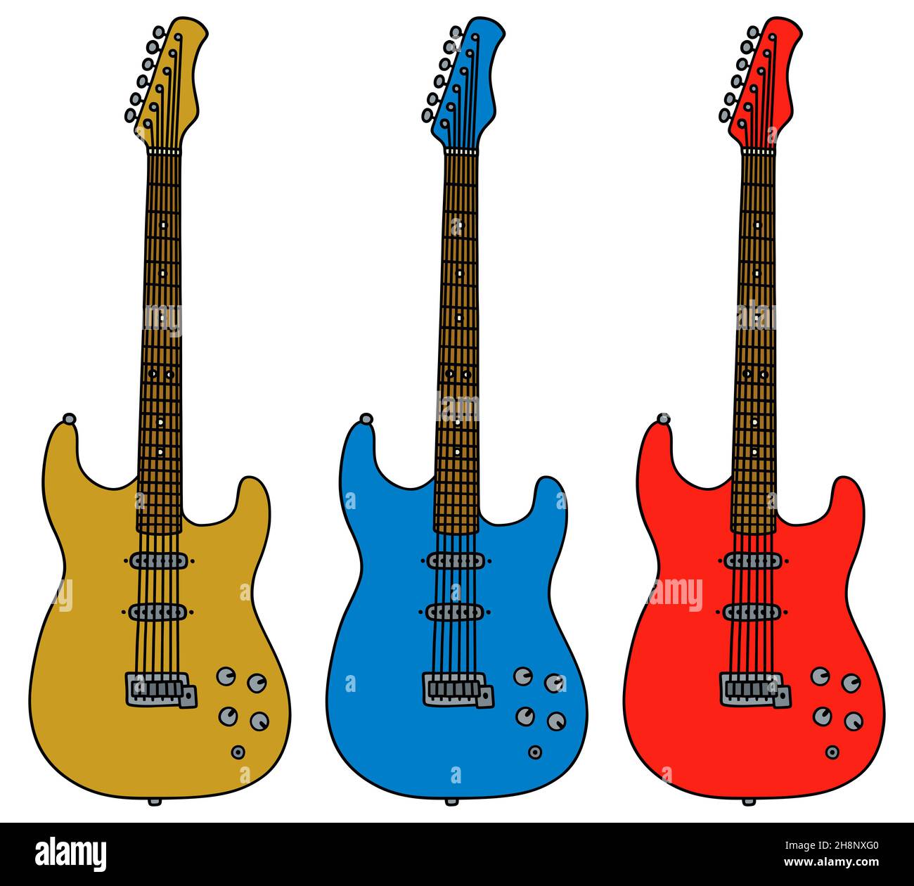 Hand drawing of three color electric guitars Stock Photo - Alamy