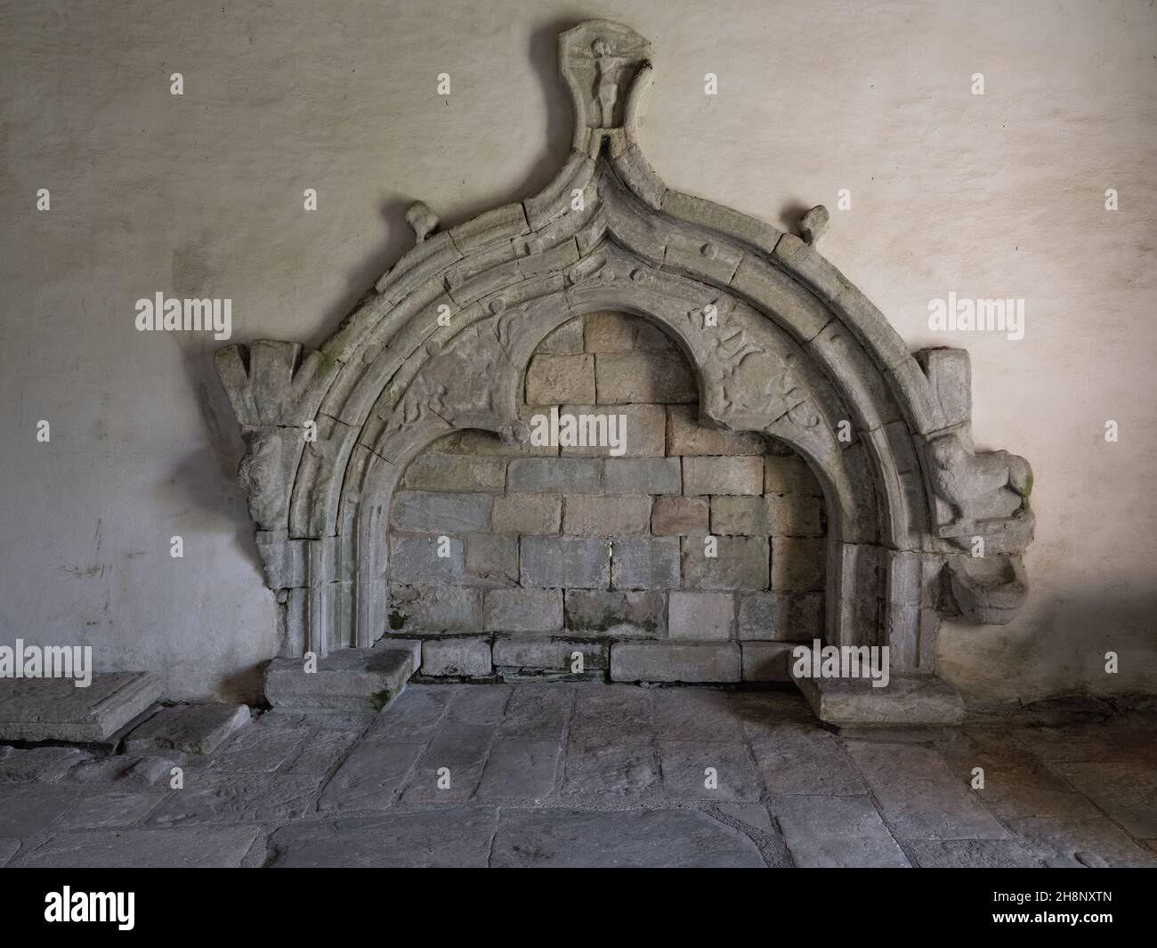 The ornate 12th C stone fireplace inside St Oran's Chapel, Iona, Iona ...