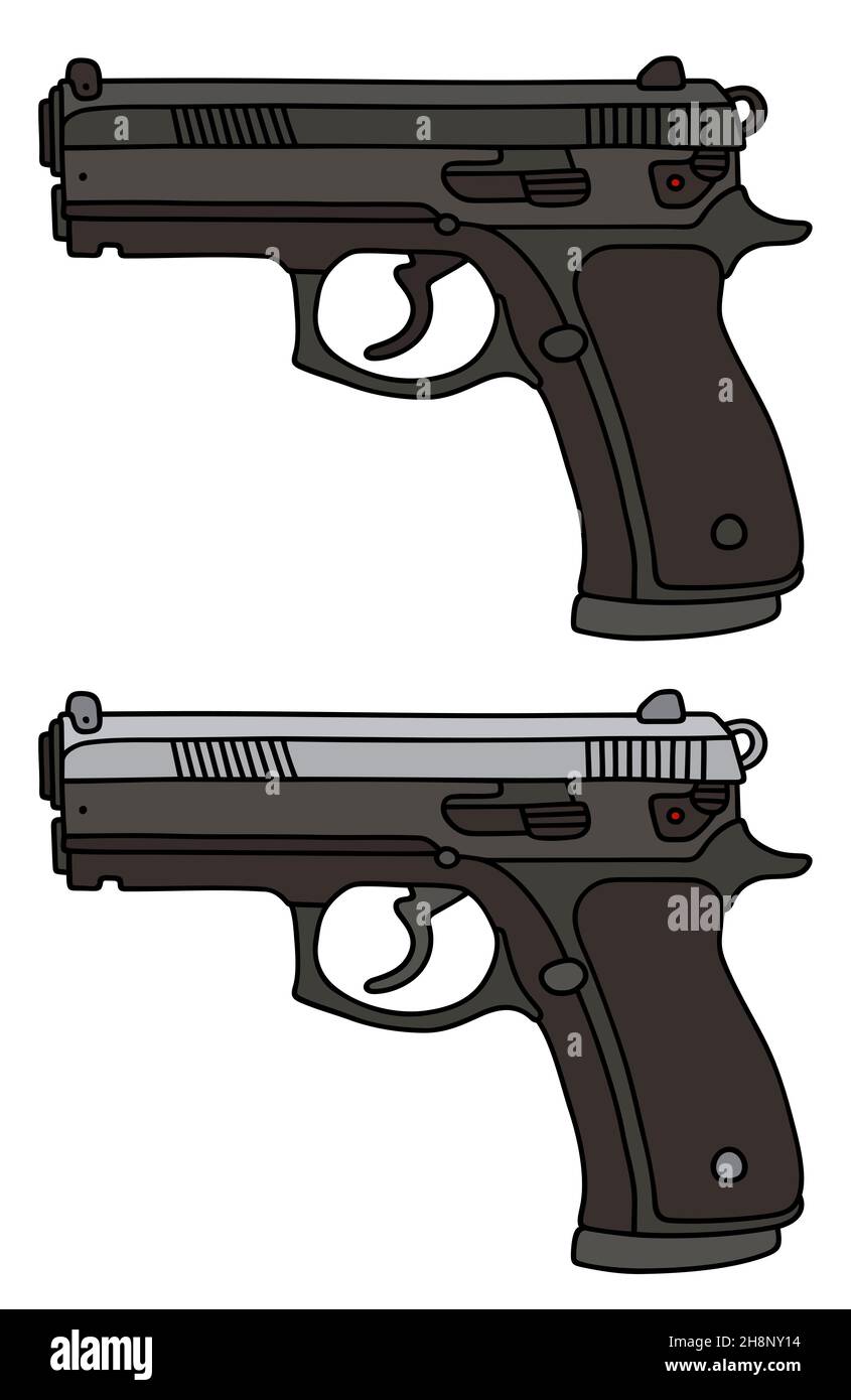 Hand drawing of two handguns Stock Photo - Alamy